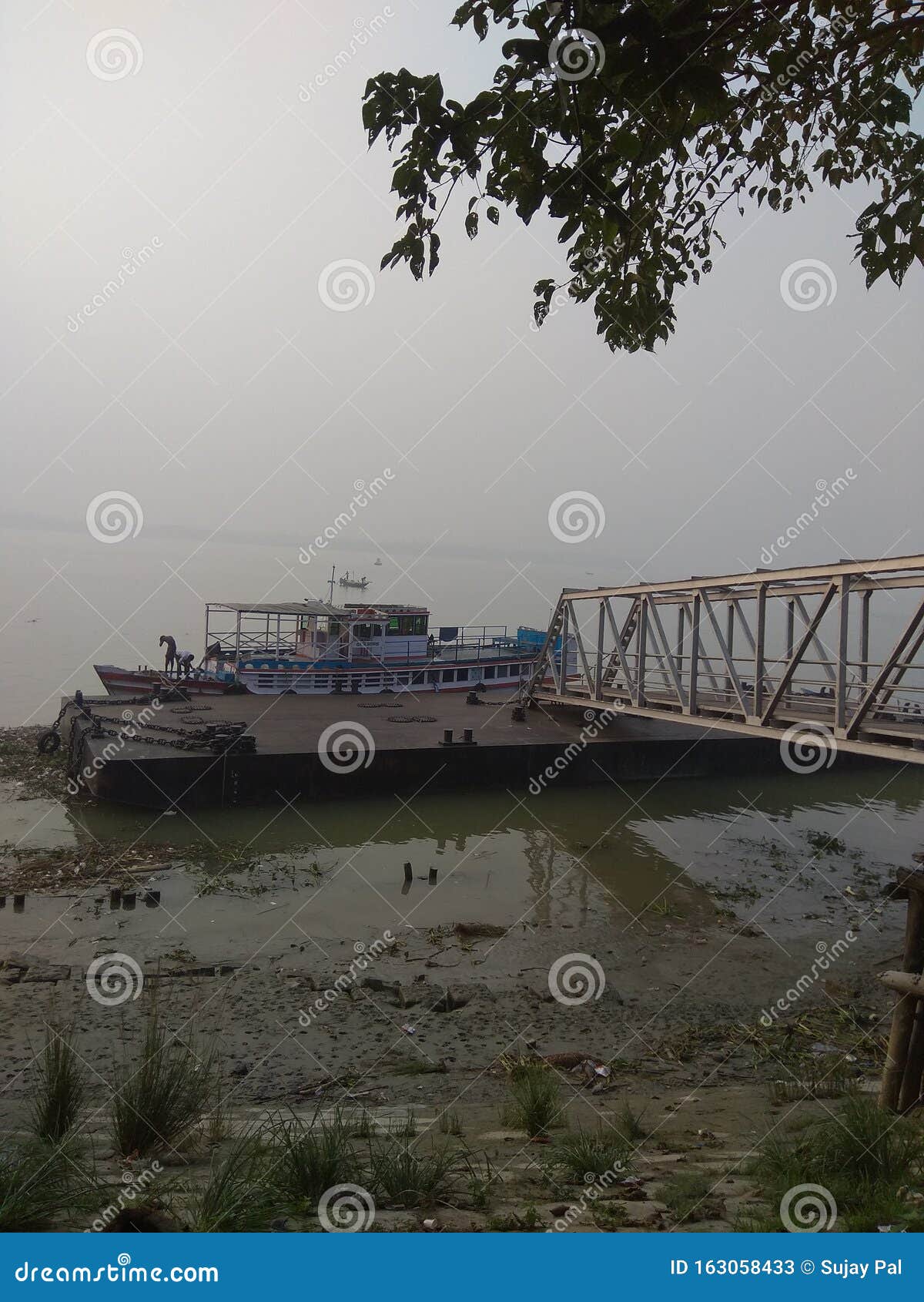 Ferry Ghat Bangladesh Village Scene River With Small Boat Stock Photo ...