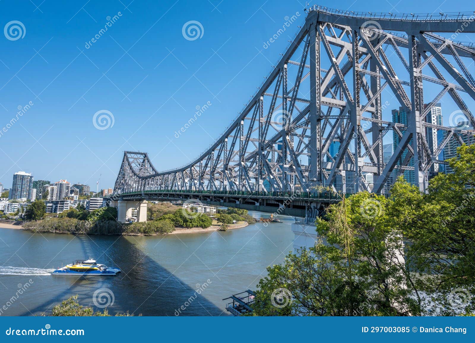 Ferry Going Under Story Bridge in Brisbane, Australia Stock Image ...