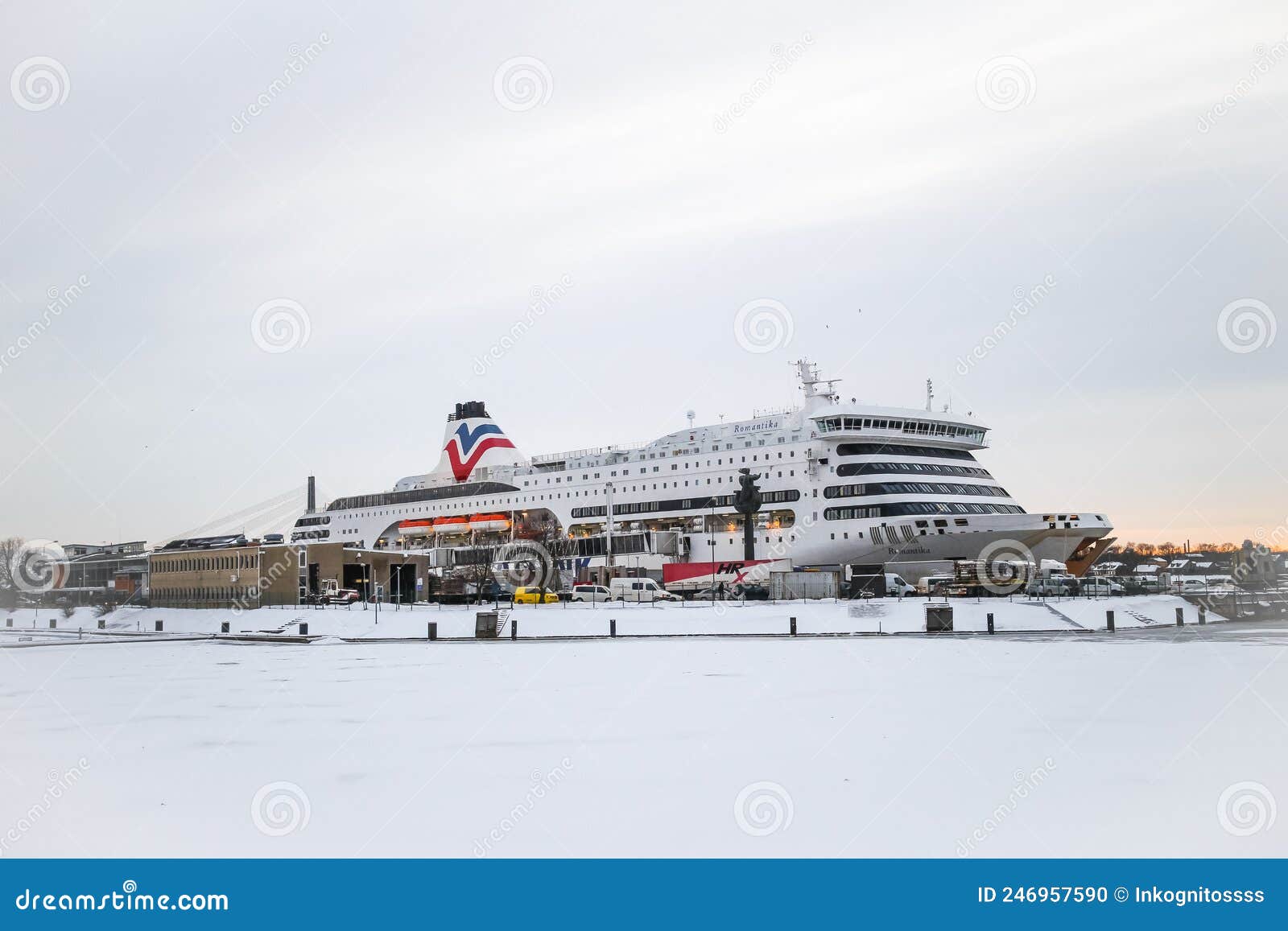 Ferry Romantika in the Port of Riga during Boarding of Passengers and ...