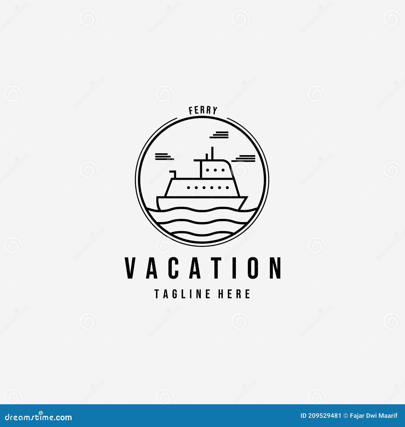 Ferry Ship Vacation Logo Vector Illustration Design Line Art Emblem ...