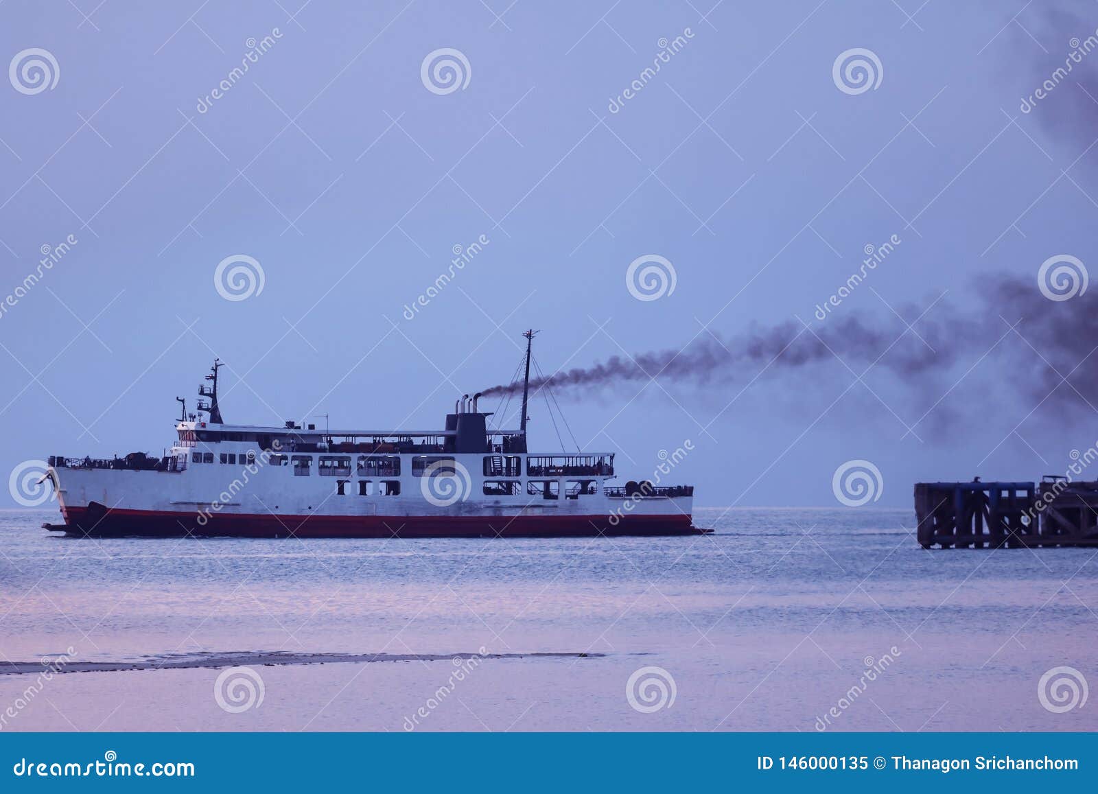 Ferry with Smoke Coming from Stack ,Diesel Engine Ready To Leaving from ...