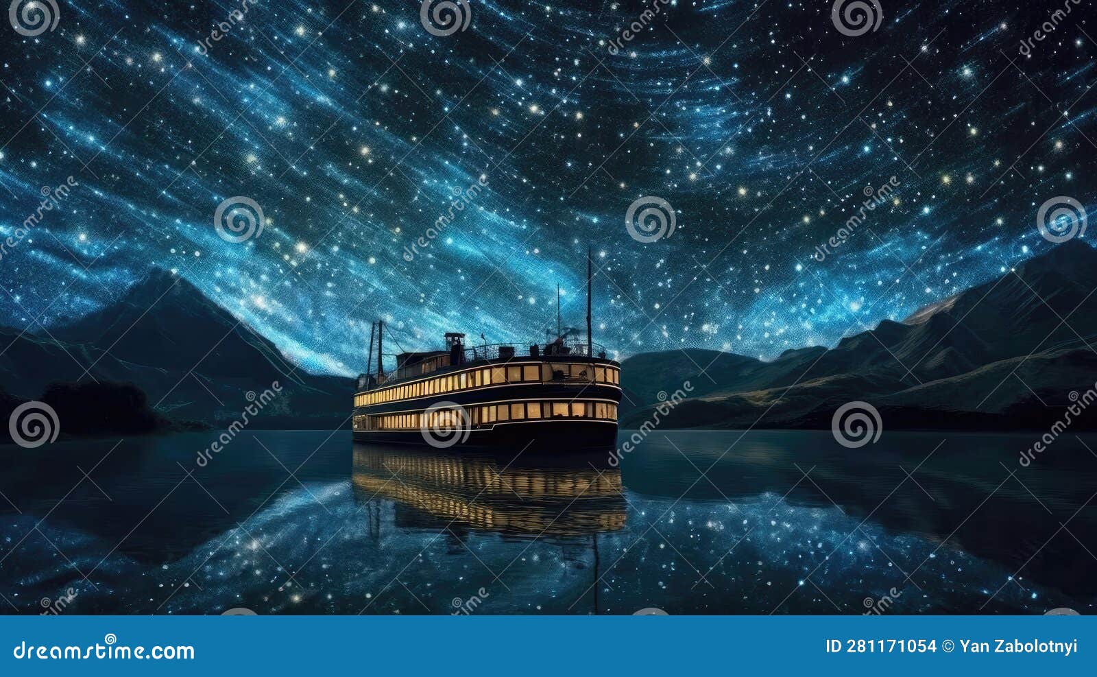 Ferry with a Starry Background in the Style of Book Art Installations ...