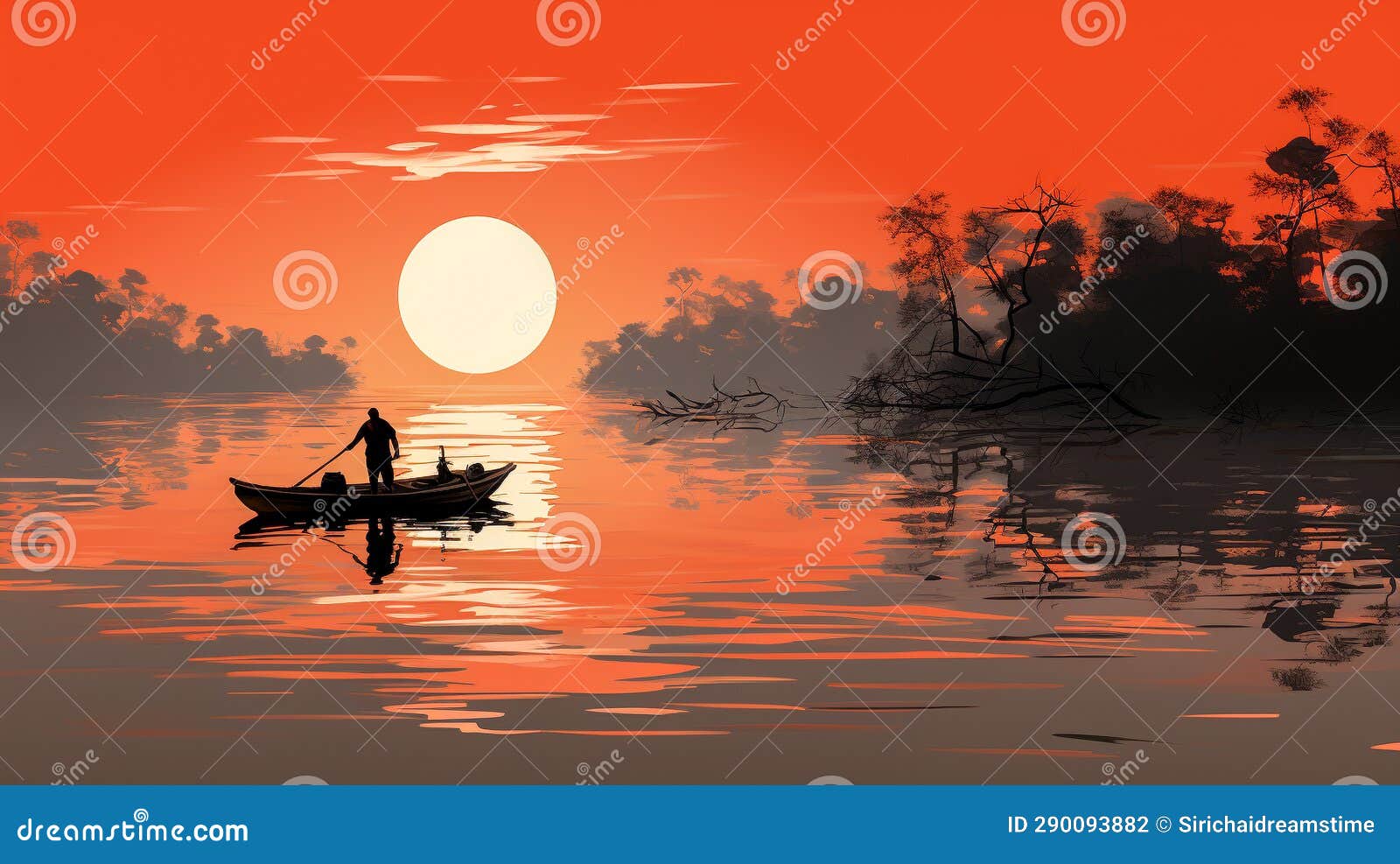 The Ferryman on His Boat on the River , AI Generated Stock Illustration ...