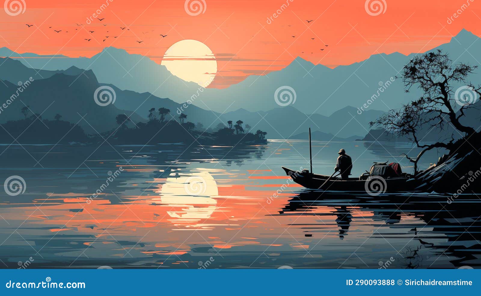 The Ferryman on His Boat on the River , AI Generated Stock Illustration ...