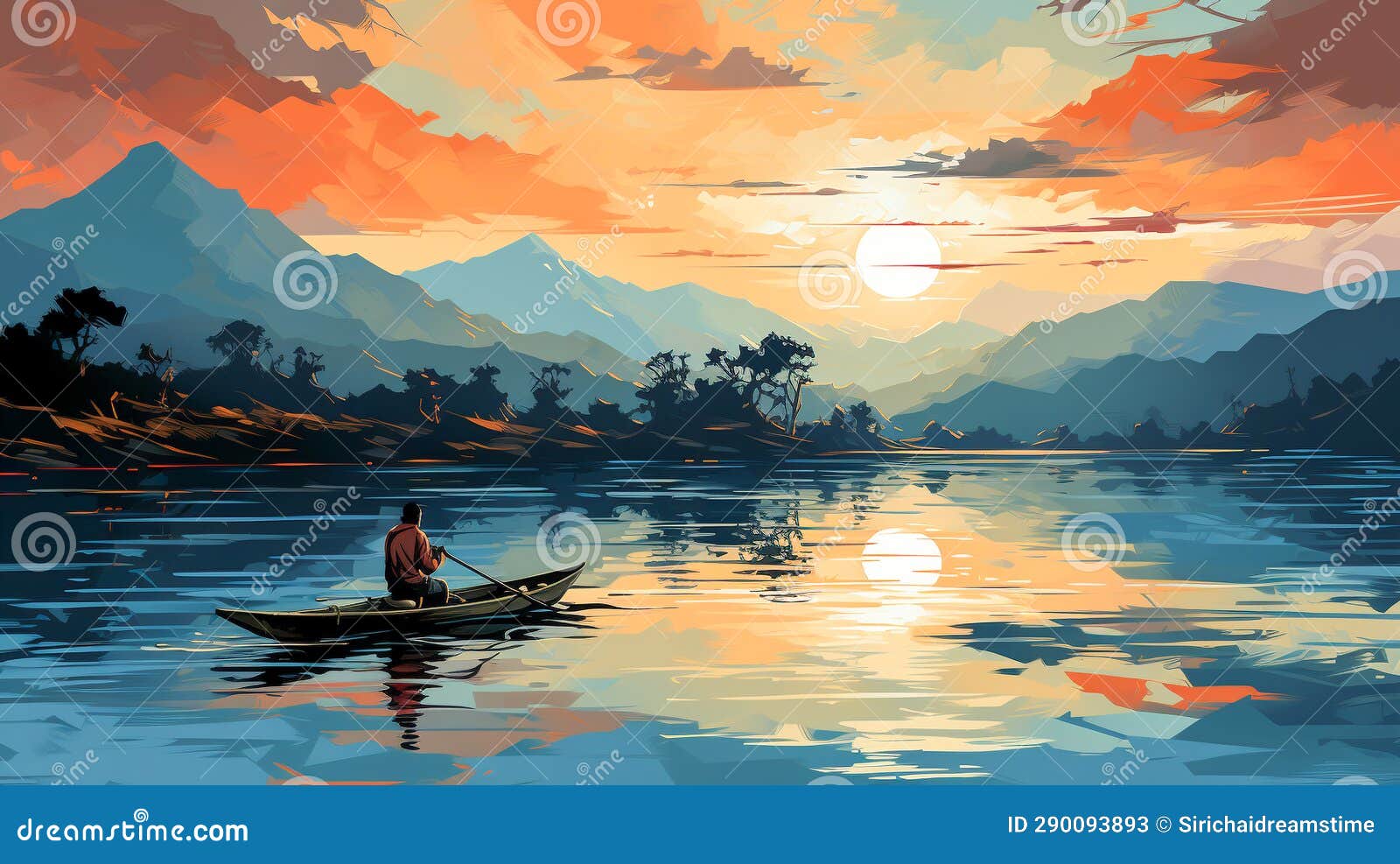 The Ferryman On His Boat On The River , AI Generated Stock Image ...