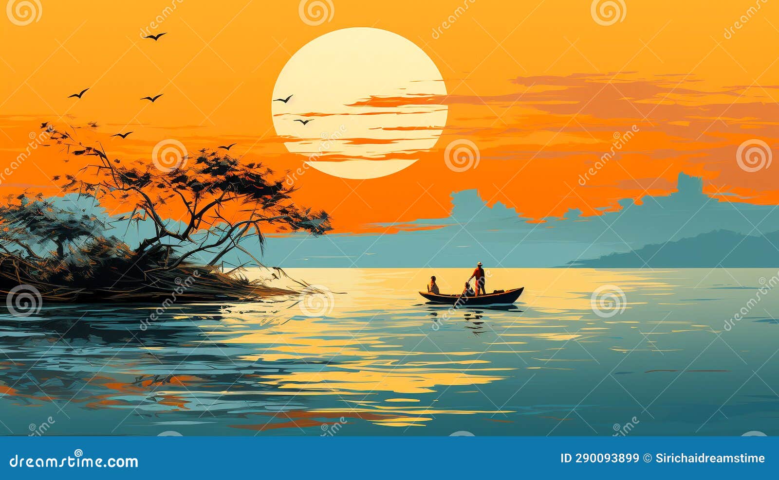The Ferryman on His Boat on the River , AI Generated Stock Illustration ...