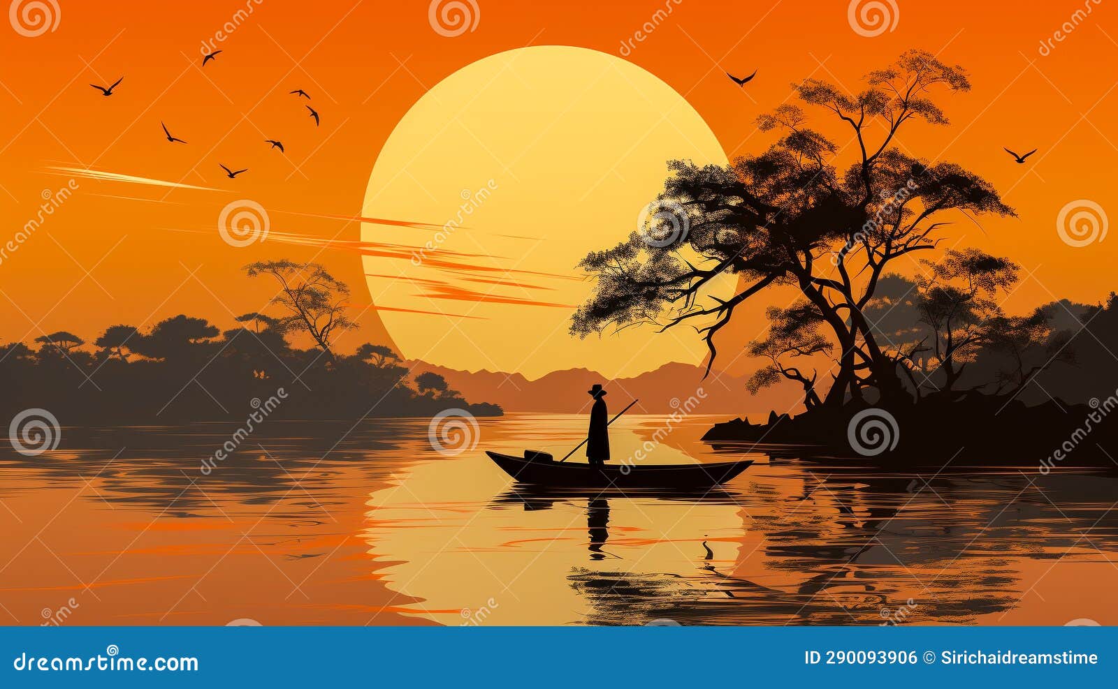 The Ferryman on His Boat on the River , AI Generated Stock Illustration ...