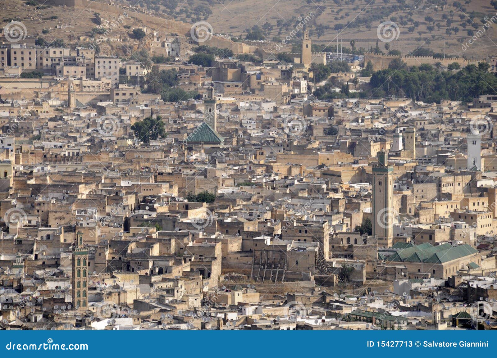 Fes city stock image. Image of residences, aerial, towers - 15427713