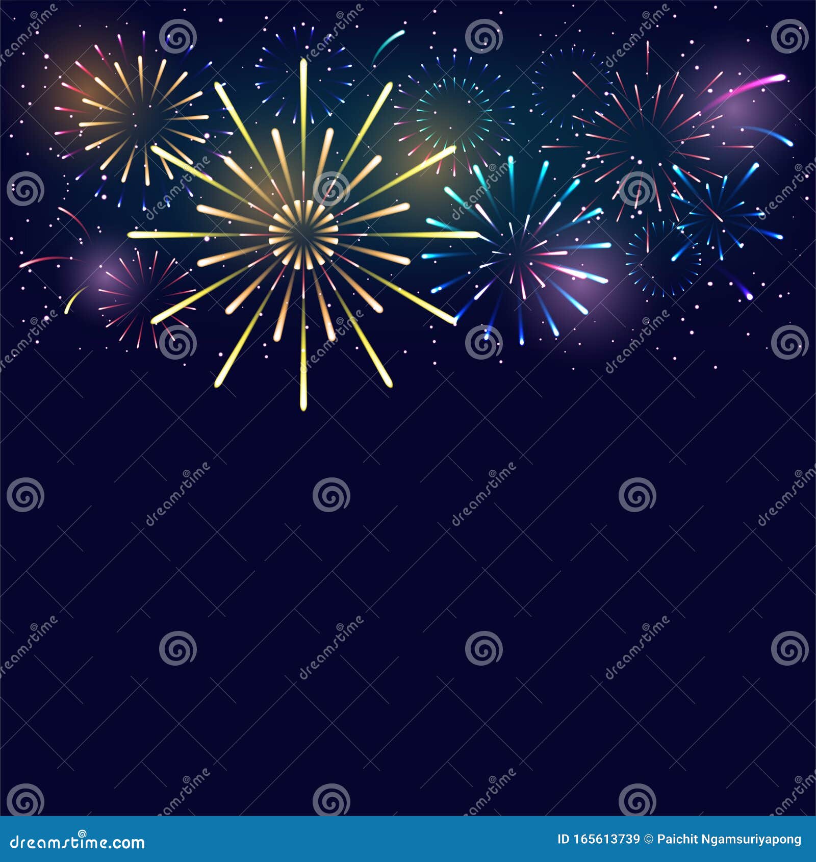 Firework On Night Background, Anniversary Bursting Fireworks Cartoon ...
