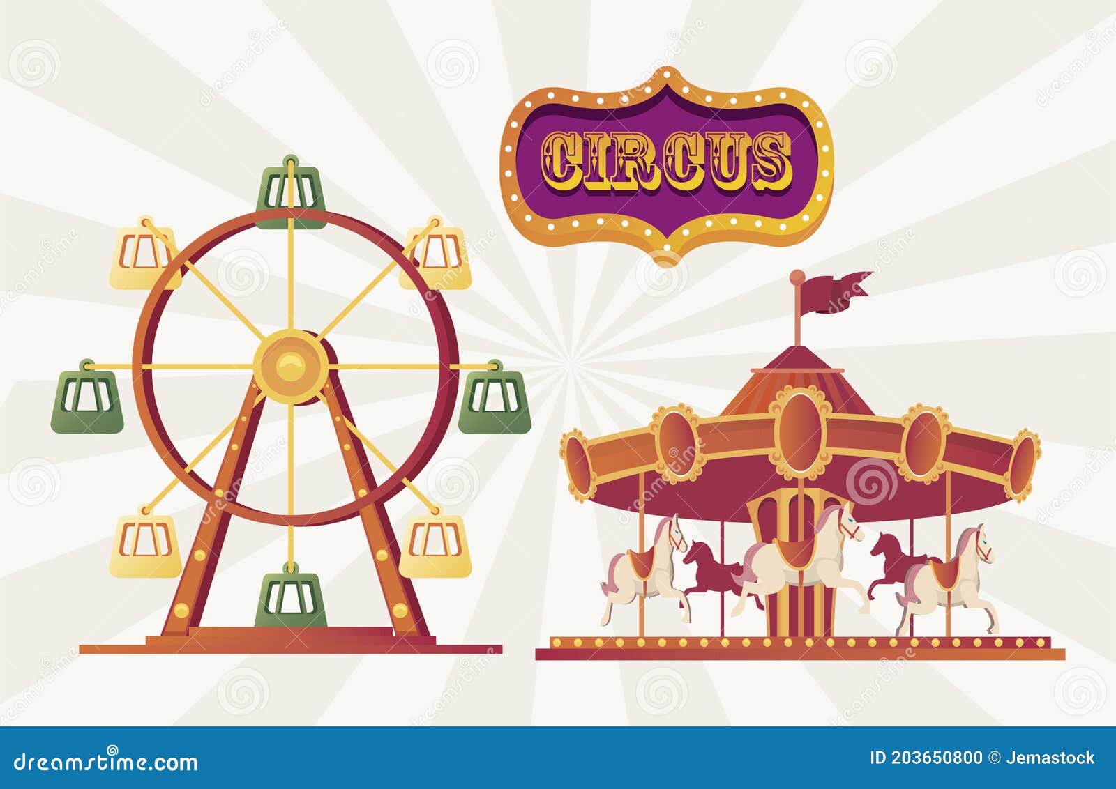 Festival Fairground Carousel and Fortune Wheel Stock Vector ...