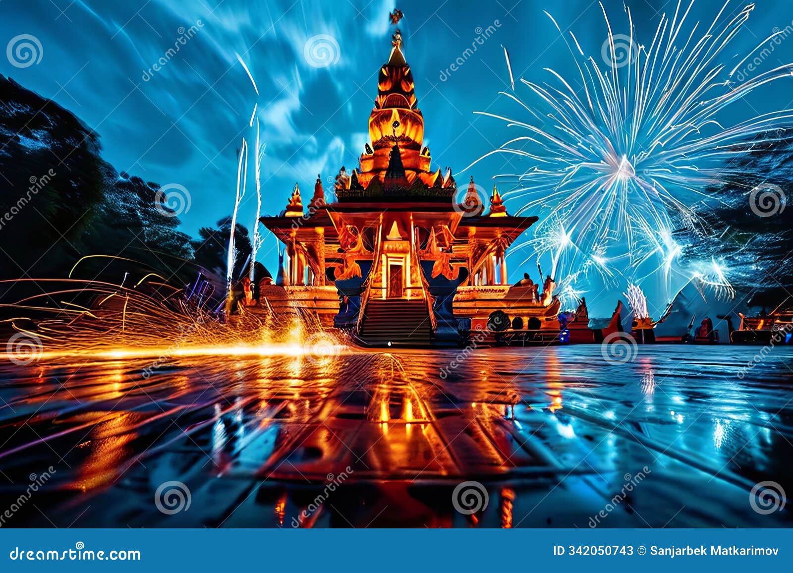 Festival Fireworks a Slow Shutter Speed Image of Fireworks Over Stock ...