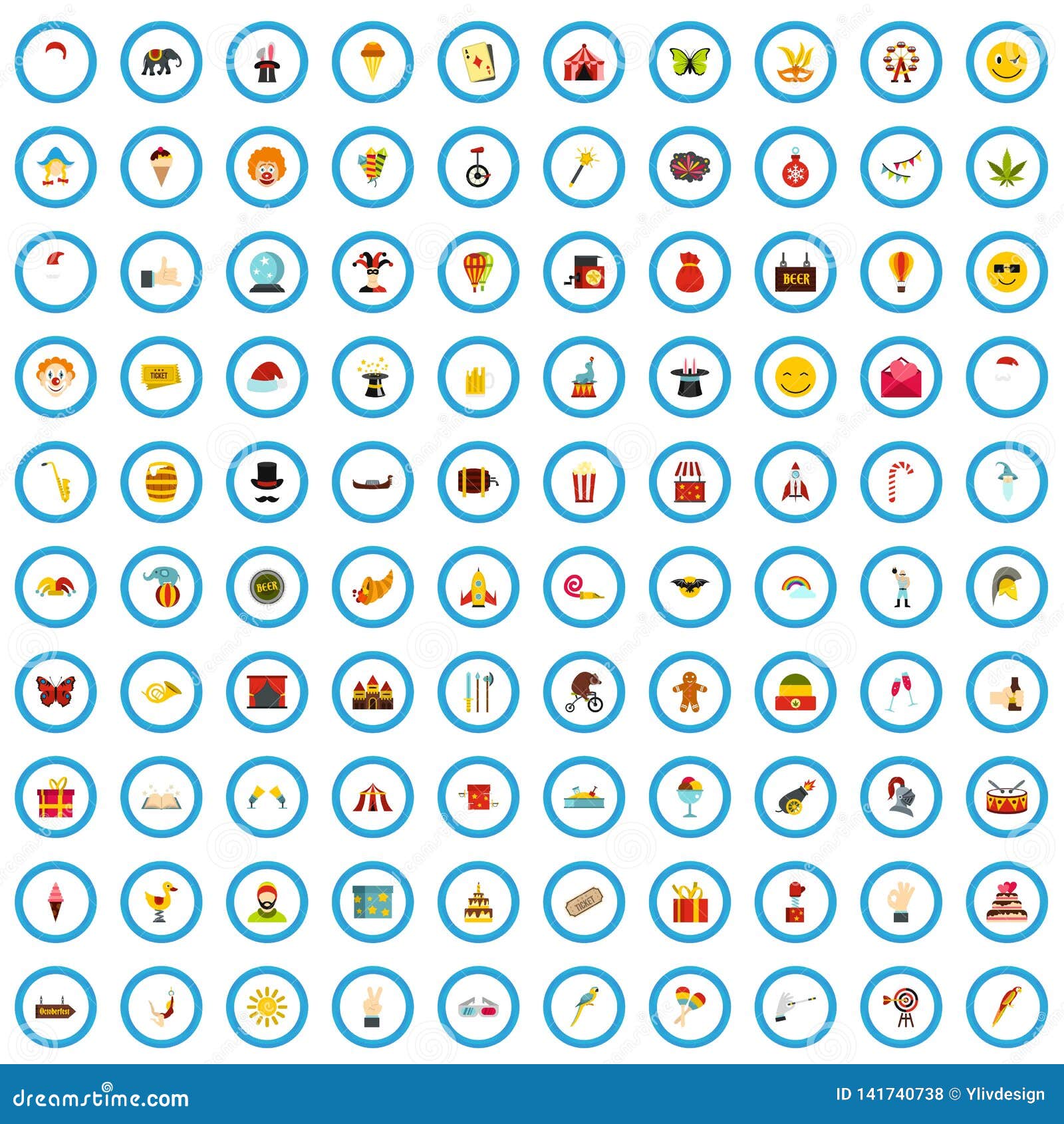 100 Festival Icons Set, Flat Style Stock Vector - Illustration of icons ...