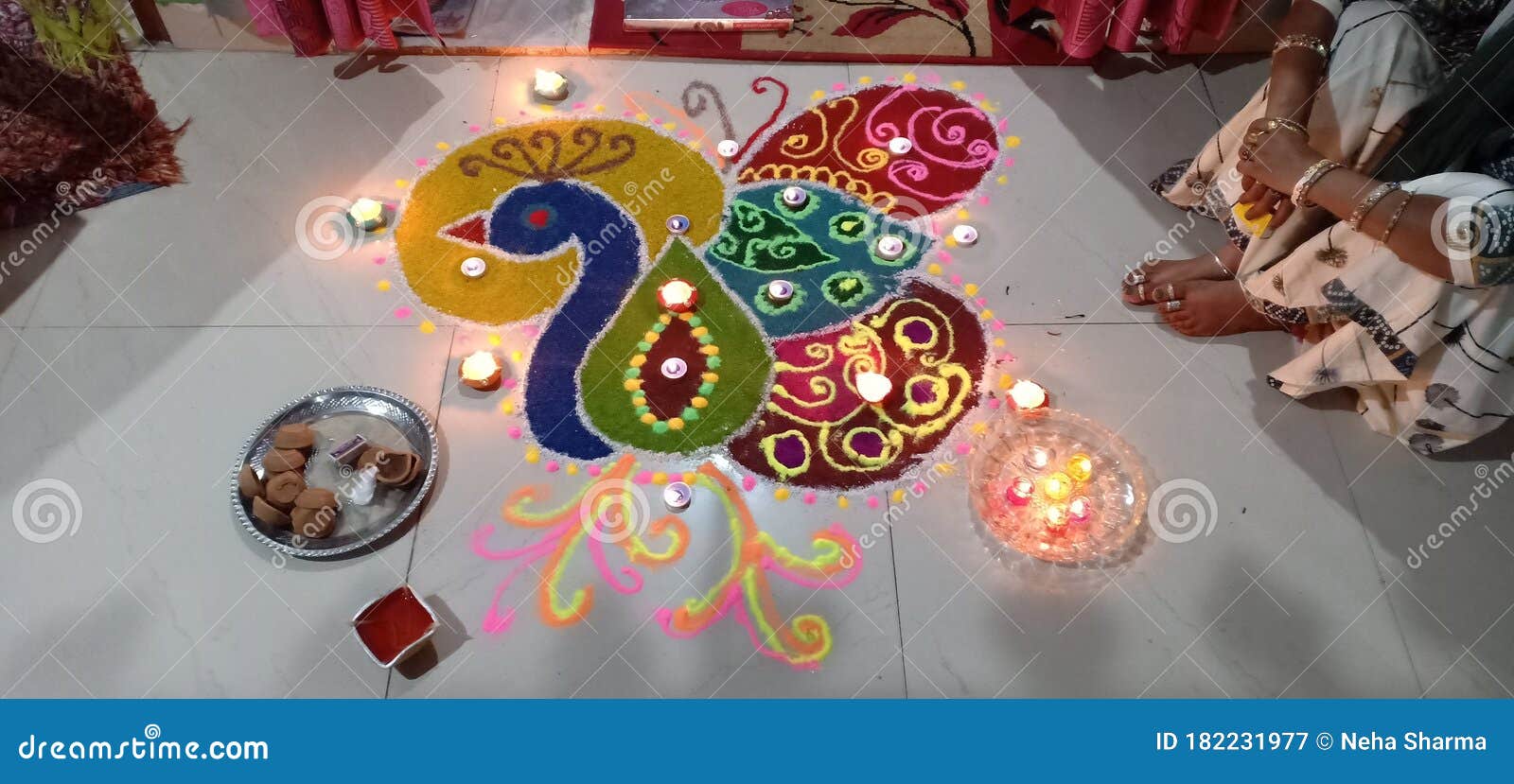 Festival of Light Comes with Traditional Rangoli Stock Image - Image of ...
