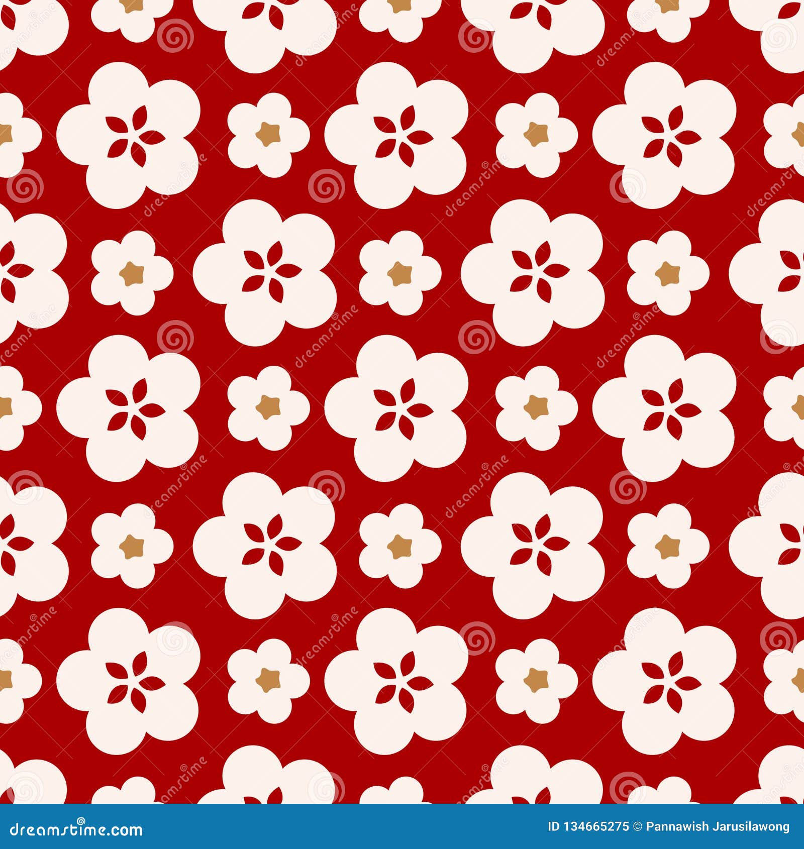 Japanese Cute Big Cherry Blossom Pattern Stock Vector - Illustration of ...