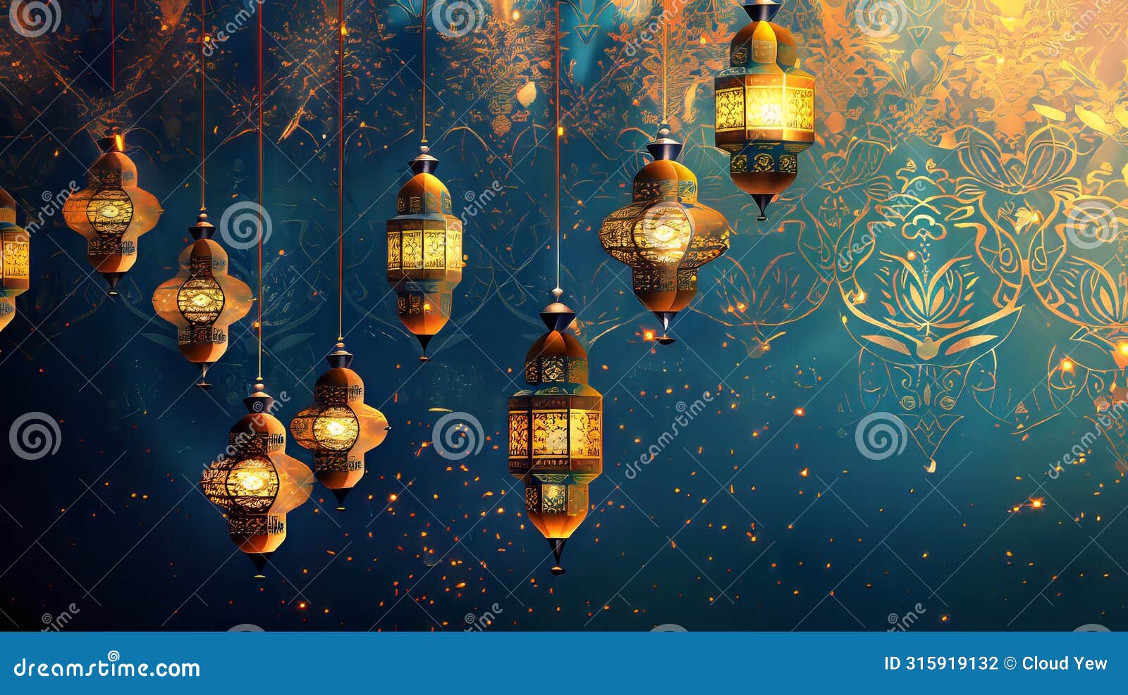 Festive Background Design with Decorative Lanterns and Islamic Patterns ...