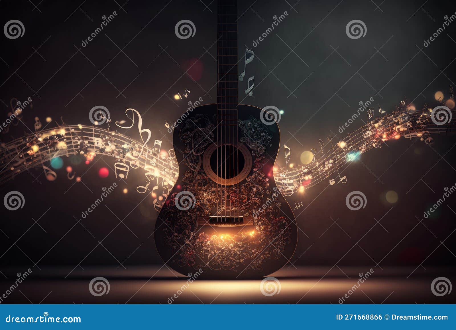 Festive Background with Guitar and Musical Notes. Illustration AI ...