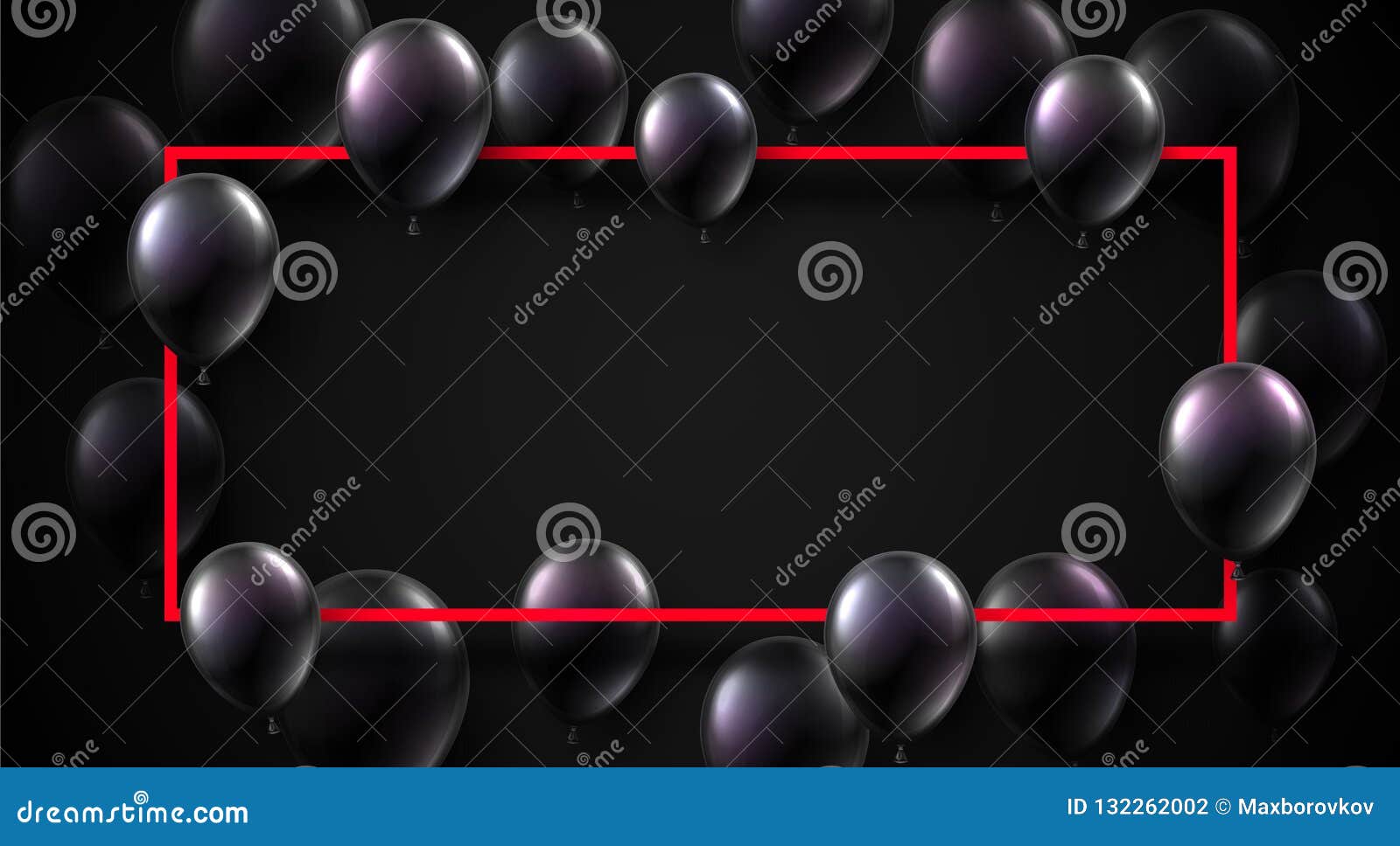 Festive Background with Red Rectangular Frame and Shiny Balloons Stock ...