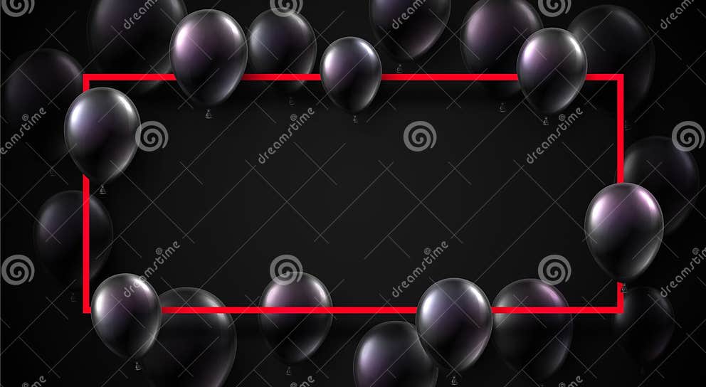 Festive Background with Red Rectangular Frame and Shiny Balloons Stock ...