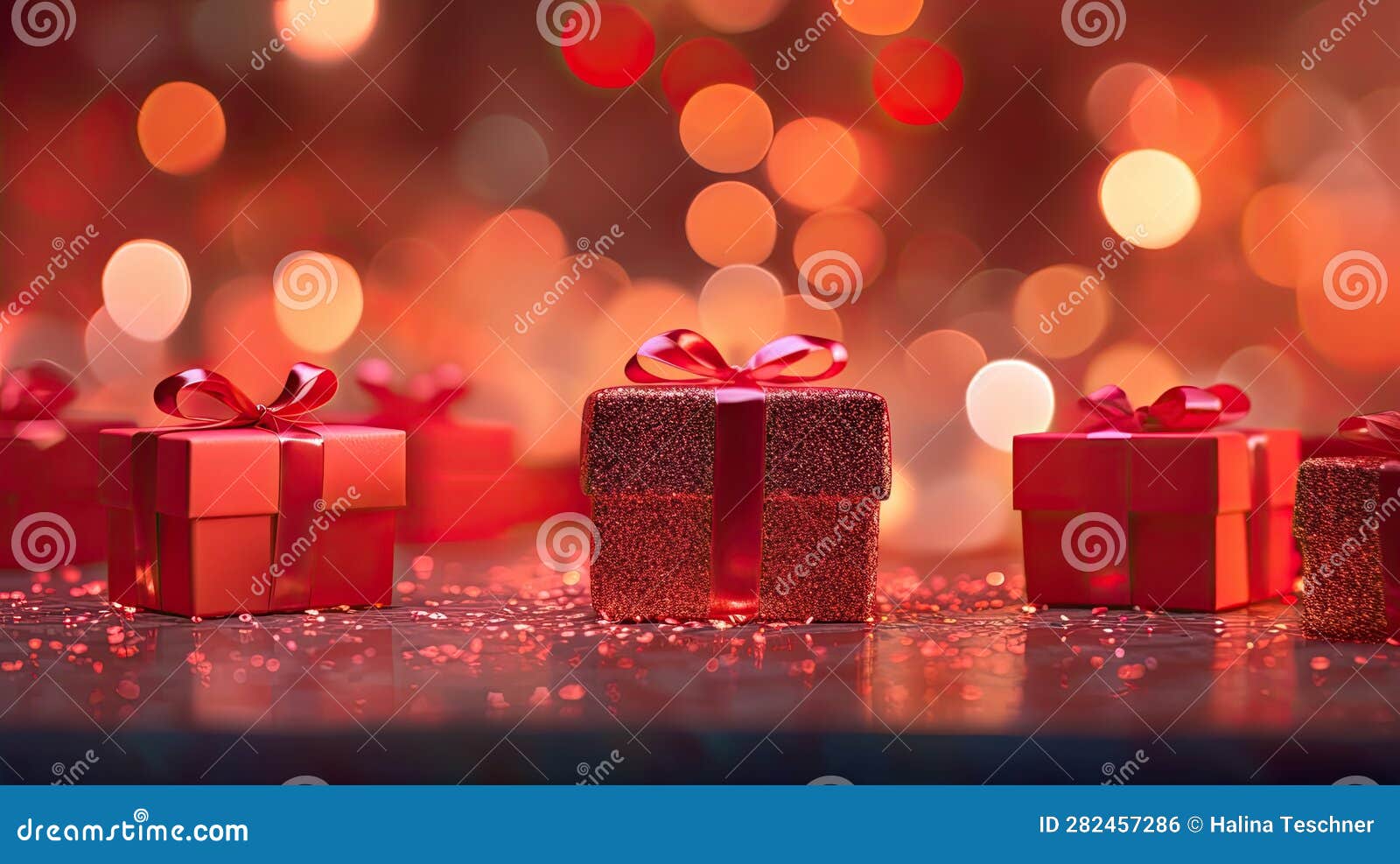 Festive Background, Sparkling Red Gift Boxes, Red Gold Gradient ...
