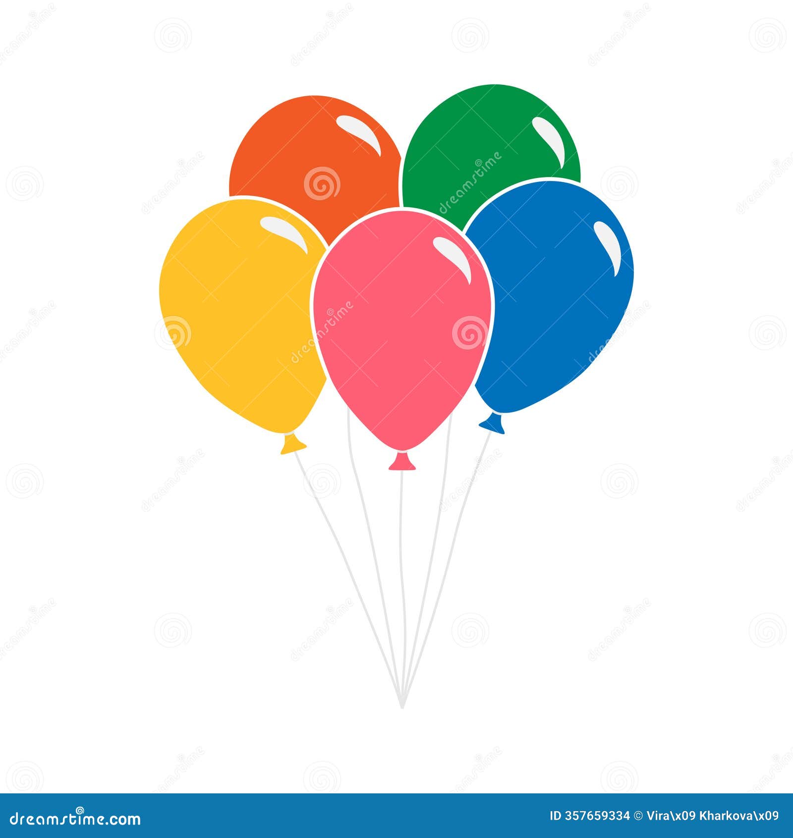 Festive Balloons Attached To Strings, Isolated on a White Background ...