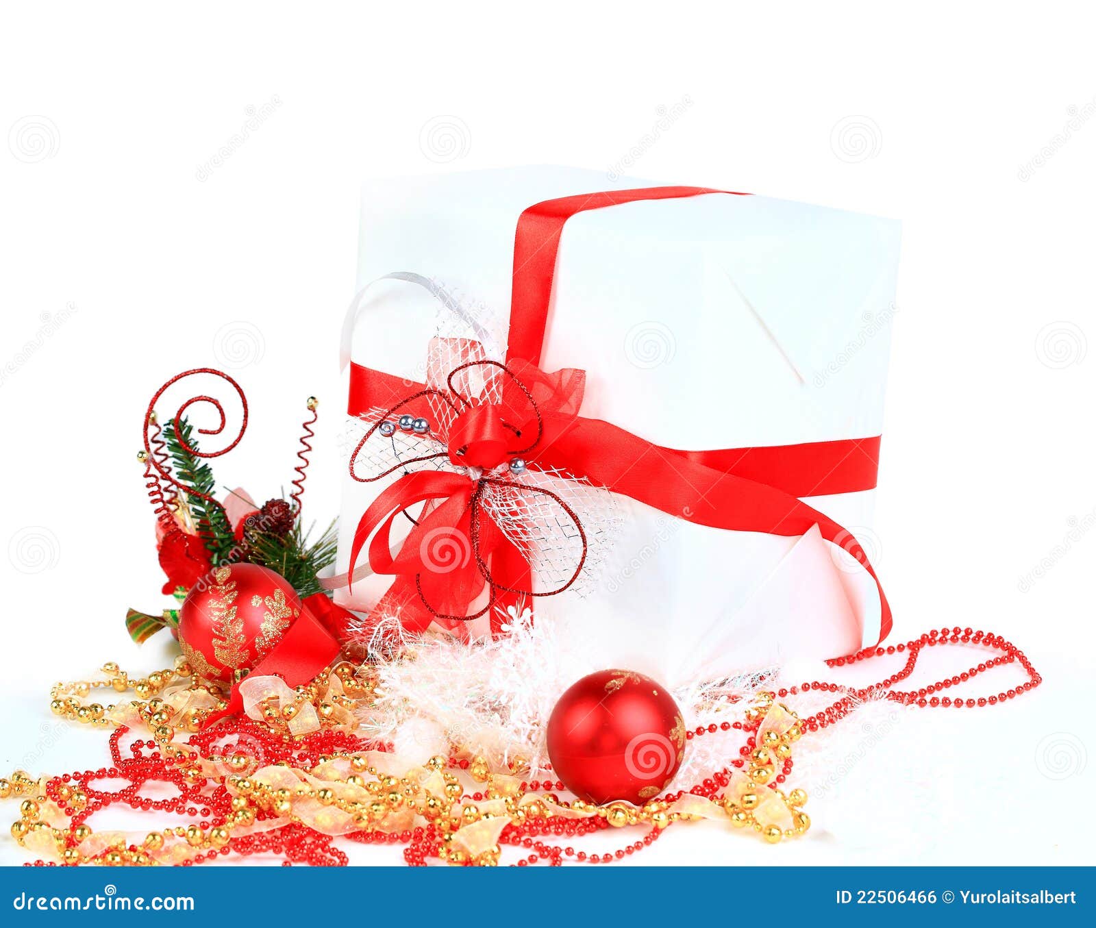 Festive Balls with Gift Box Stock Photo - Image of ornament, bauble ...