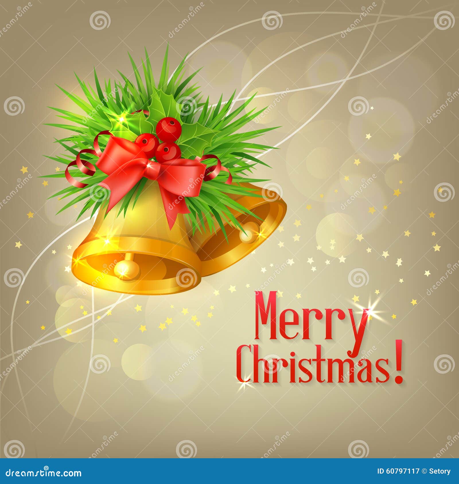 Festive Bells with Christmas Holly Stock Vector - Illustration of ...