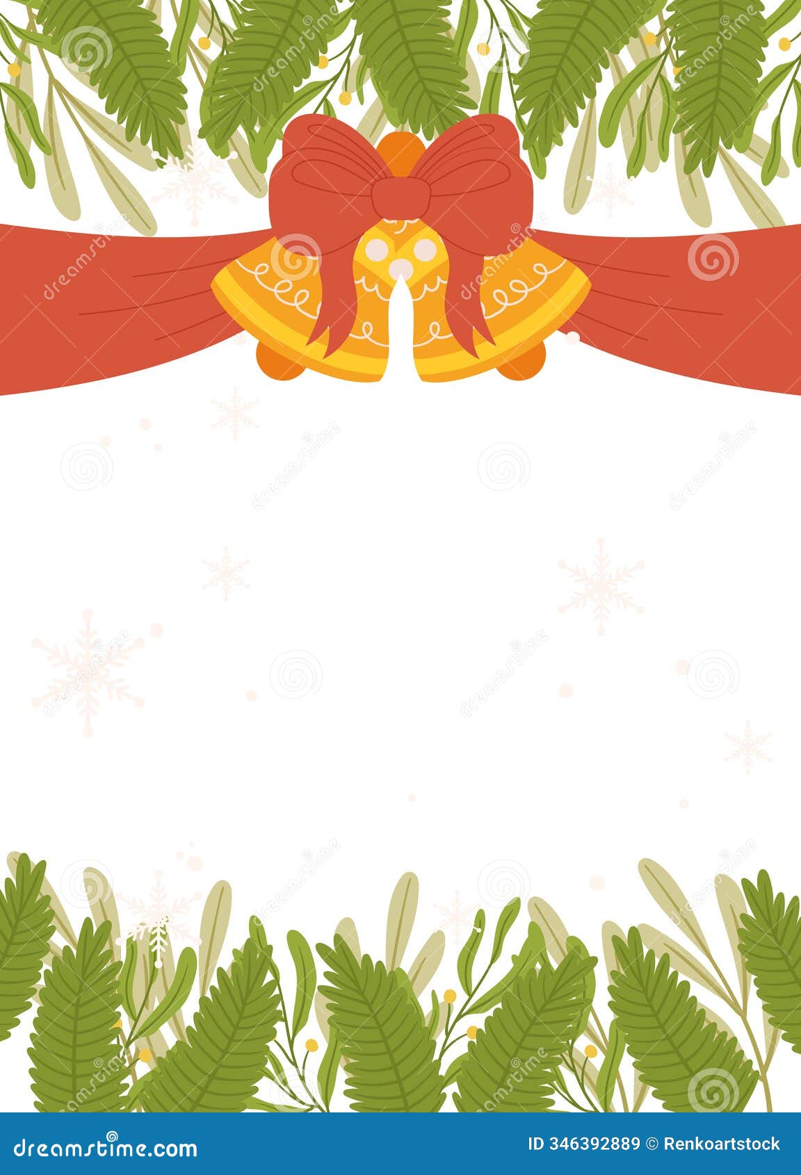 Festive Bells and Greenery Poster Template Frame with Snowflakes. Stock ...