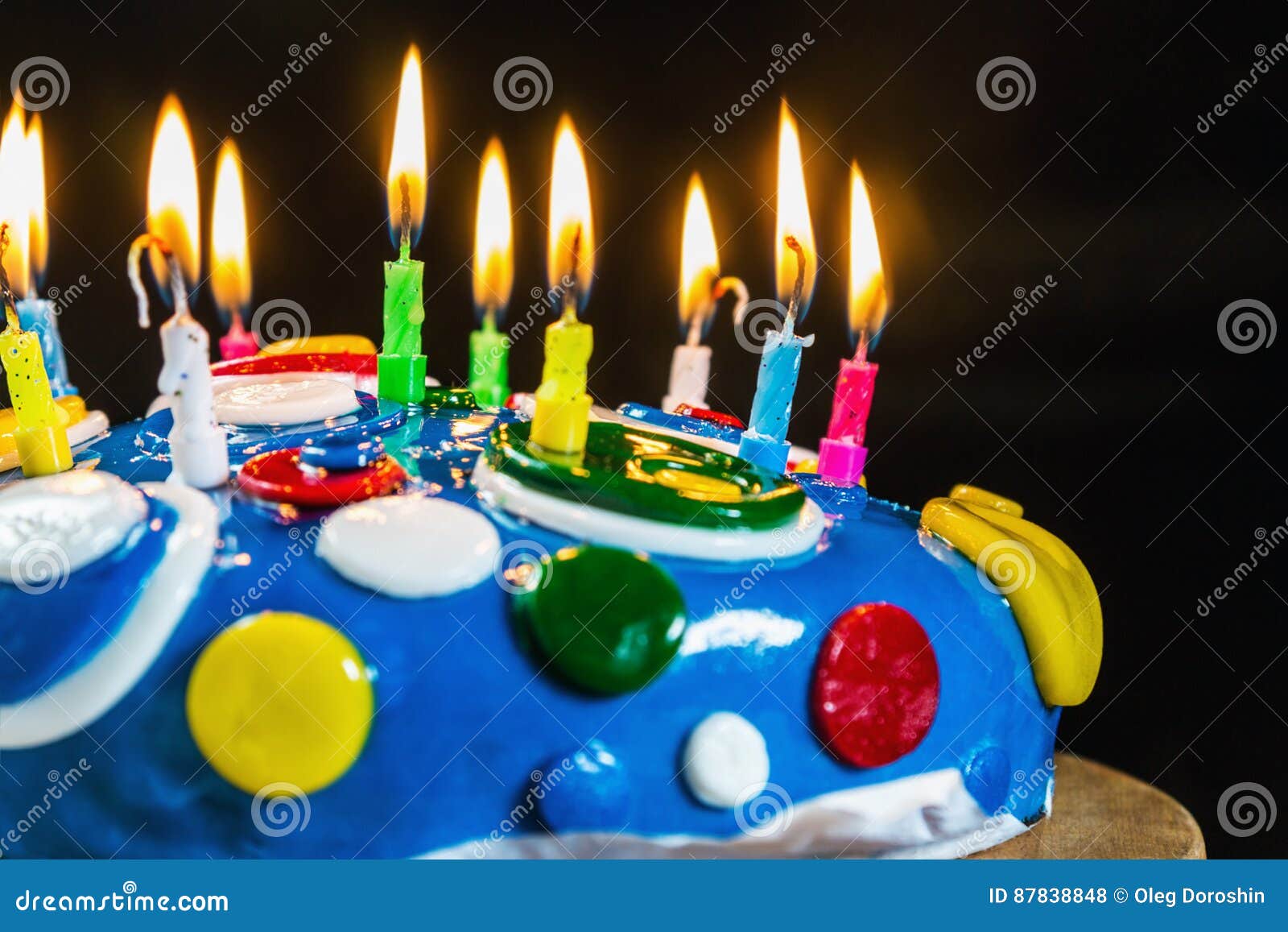 Festive Birthday Cake and Candles Stock Photo - Image of food, burning ...