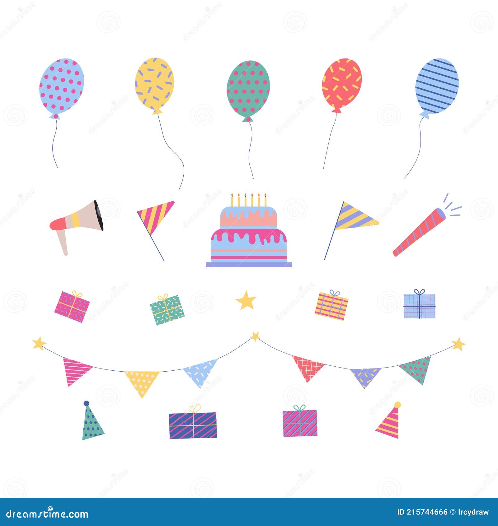 Festive Birthday Party Set with Objects Vector Illustration Stock ...
