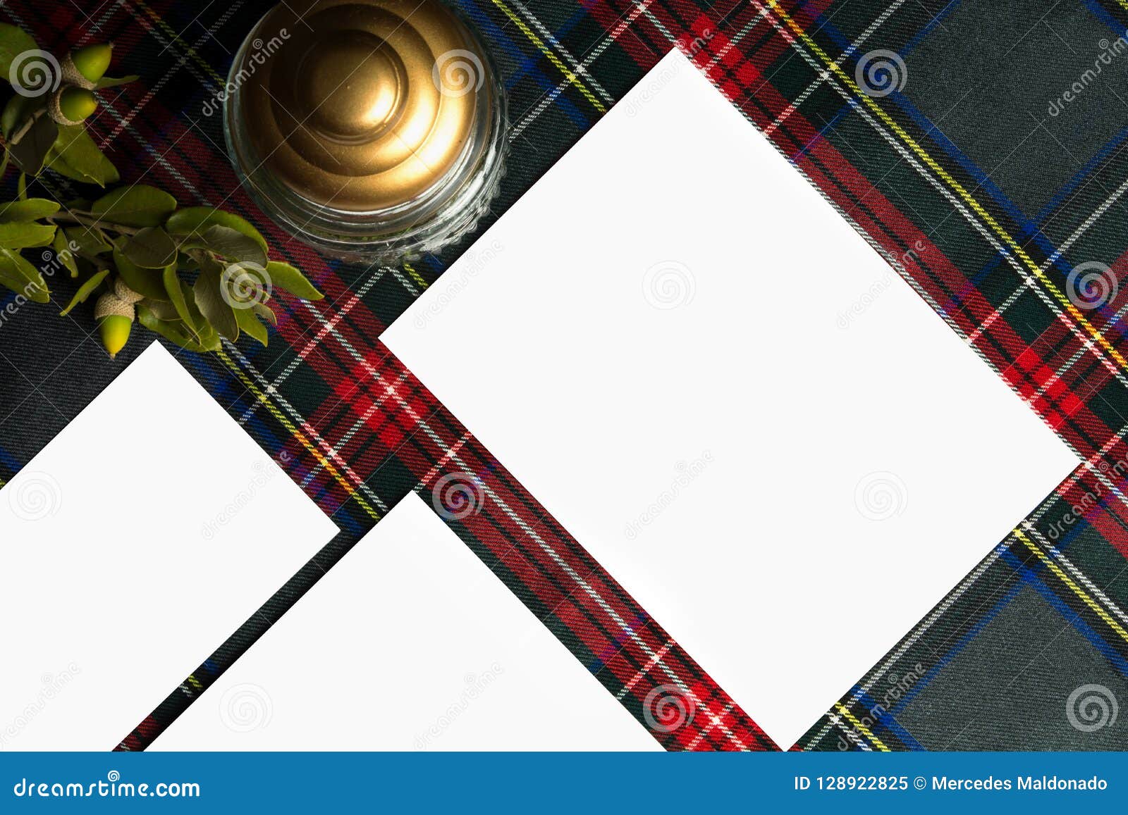 Festive Blue and Gold Program / Menu Mockup, on Checkered Background ...