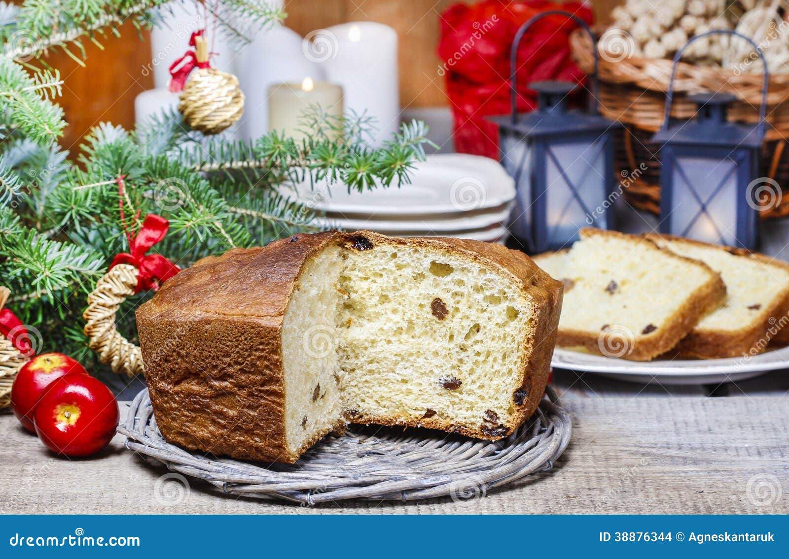 Festive Bread on Christmas Table Stock Photo - Image of calories ...