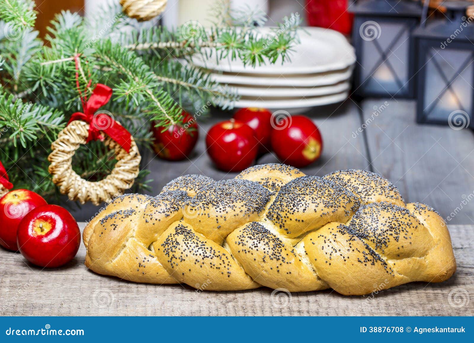 Festive Bread on Christmas Table Stock Photo - Image of hanukkah, loaf ...
