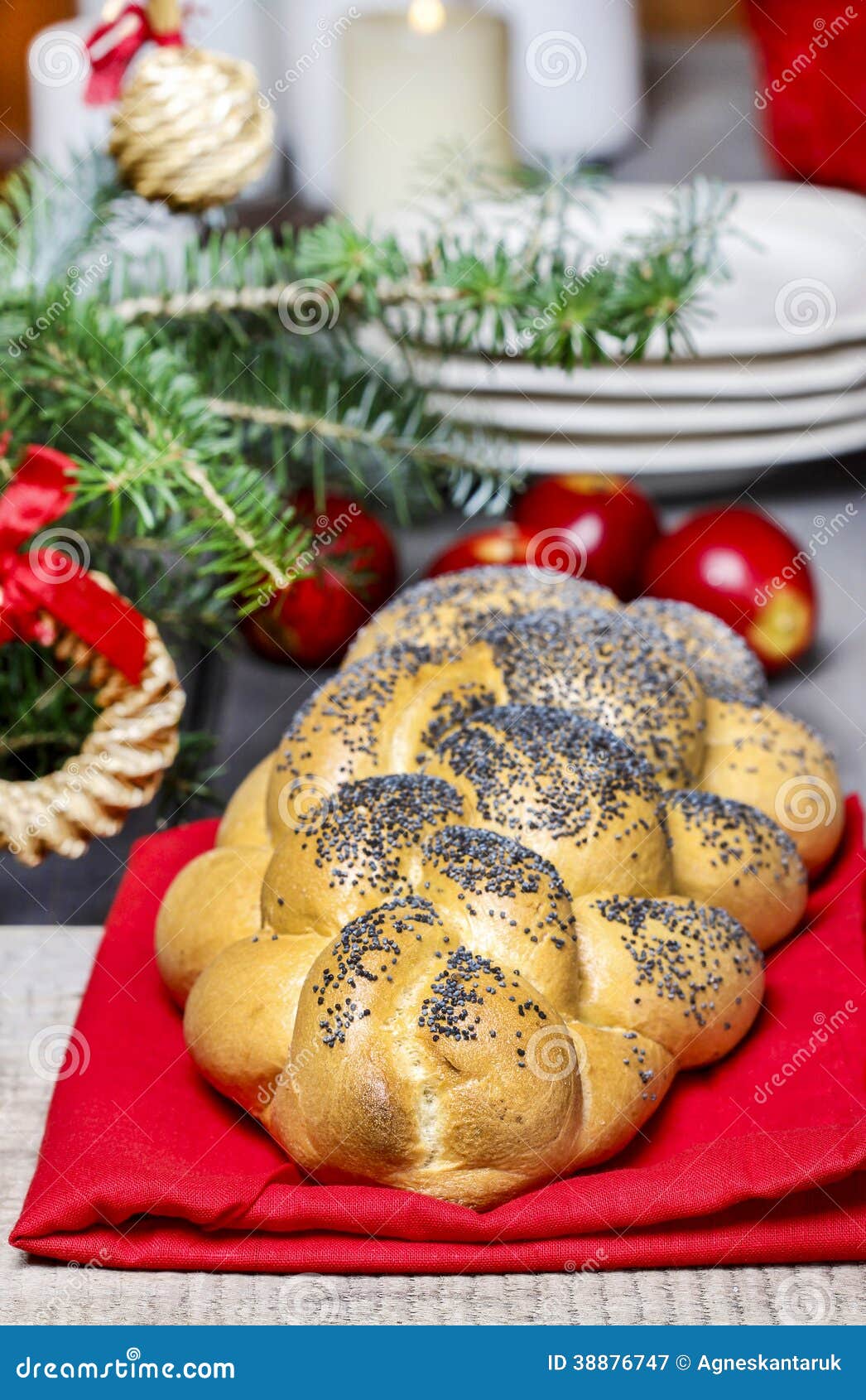 Festive Bread on Christmas Table Stock Image - Image of color, balkan ...
