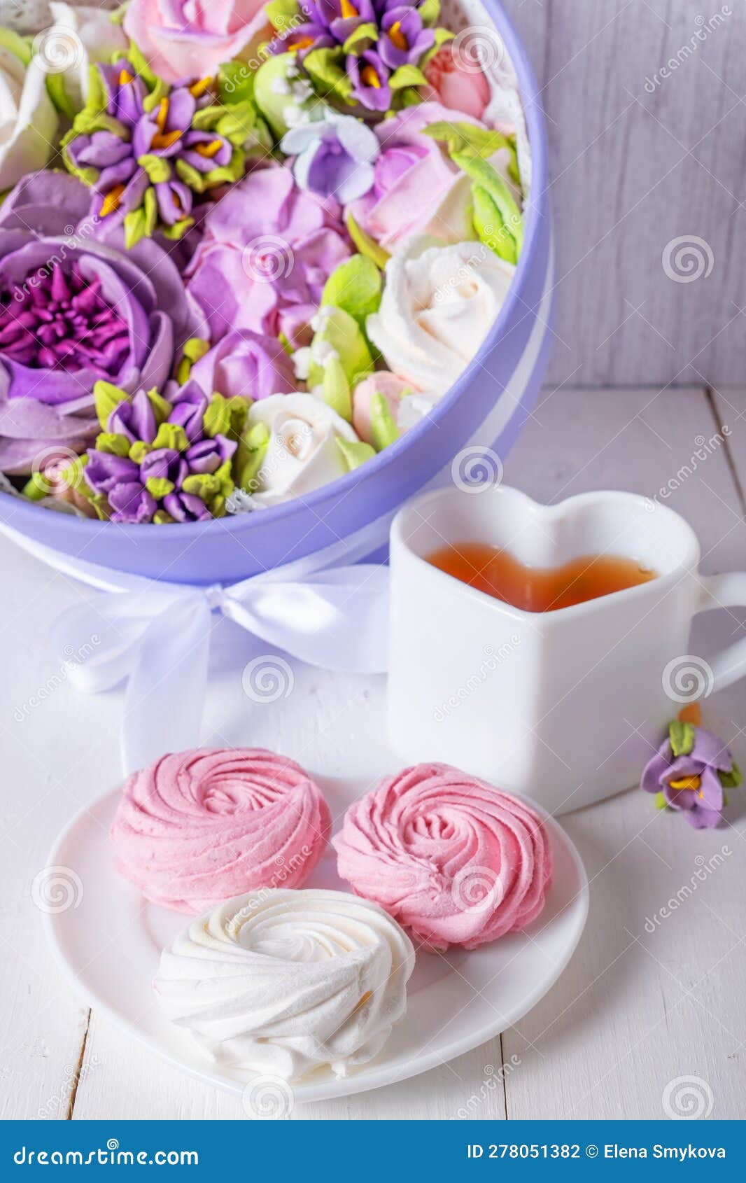A Festive Breakfast of Pink and White Marshmallows, a Cup of Tea and a ...