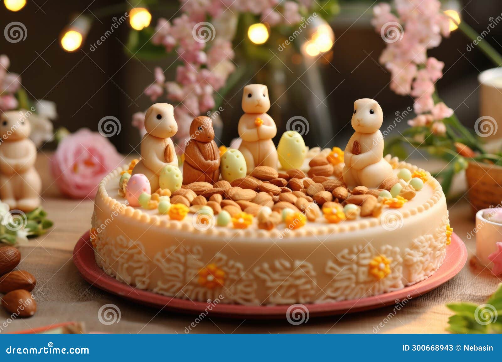 A Festive Cake Adorned with Marzipan Figures and a Variety of Nuts and ...