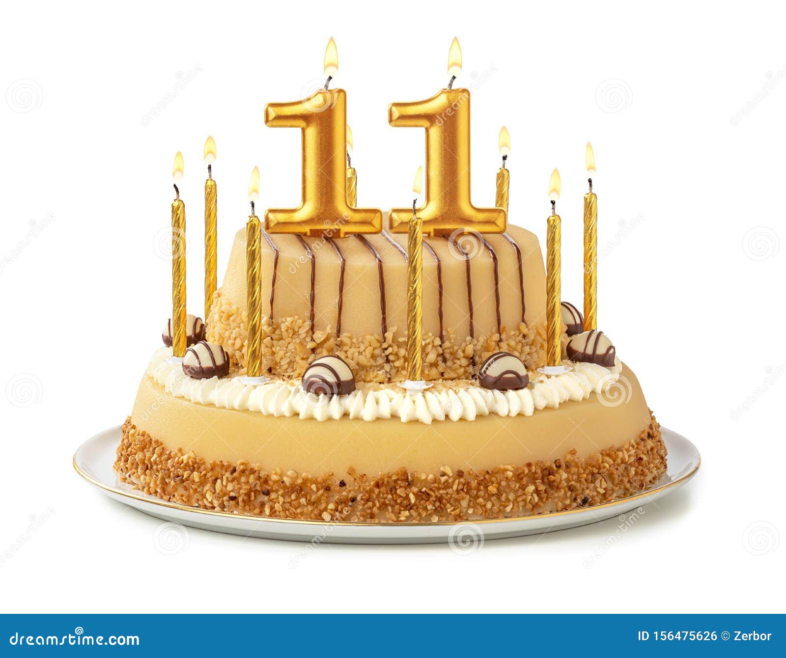 Festive Cake with Golden Candles - Number 11 Stock Photo - Image of ...
