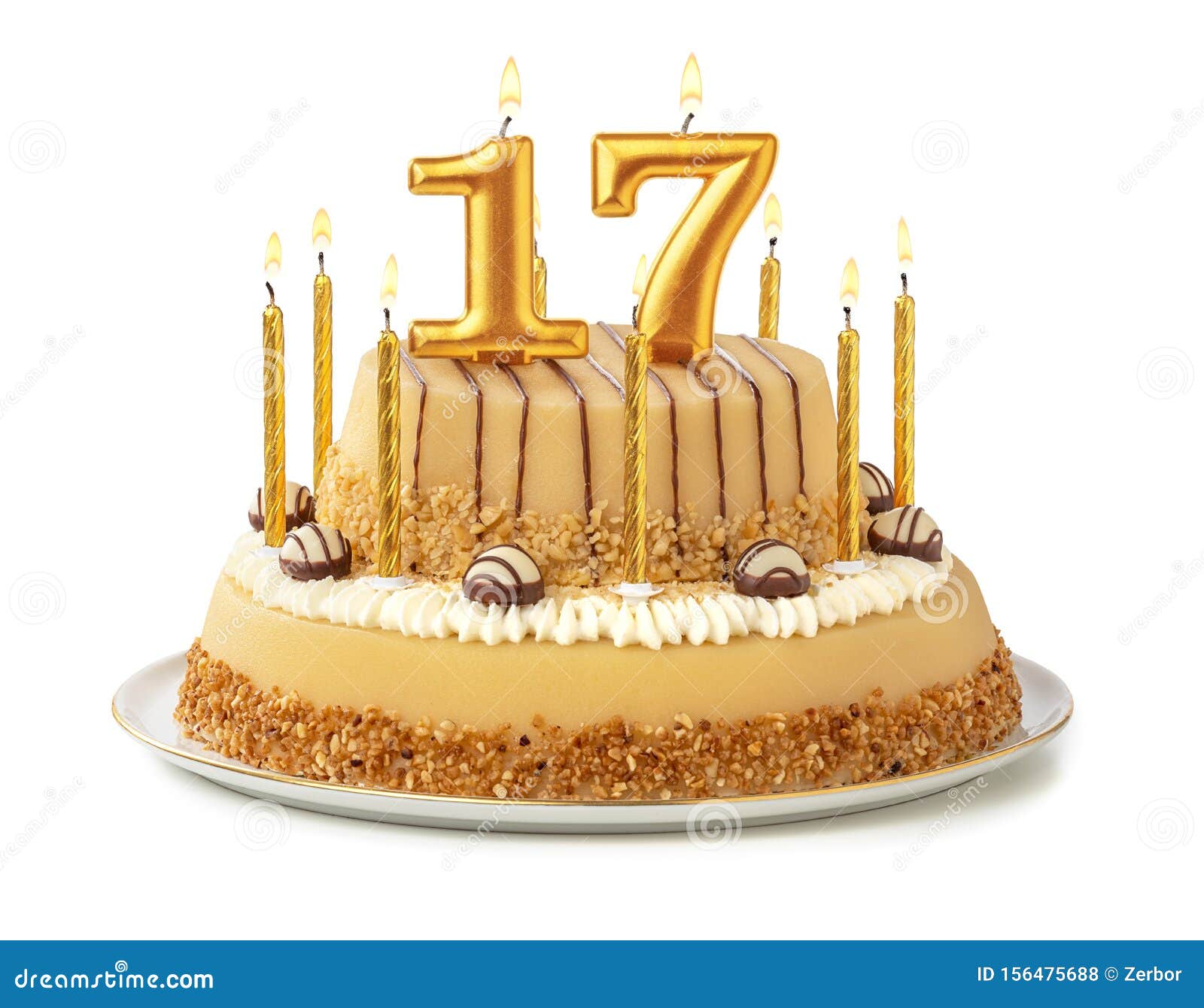 Festive Cake with Golden Candles - Number 17 Stock Photo - Image of ...