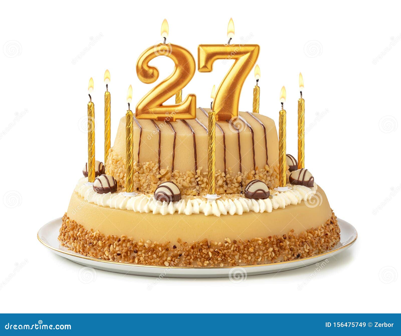 Festive Cake with Golden Candles - Number 27 Stock Image - Image of ...