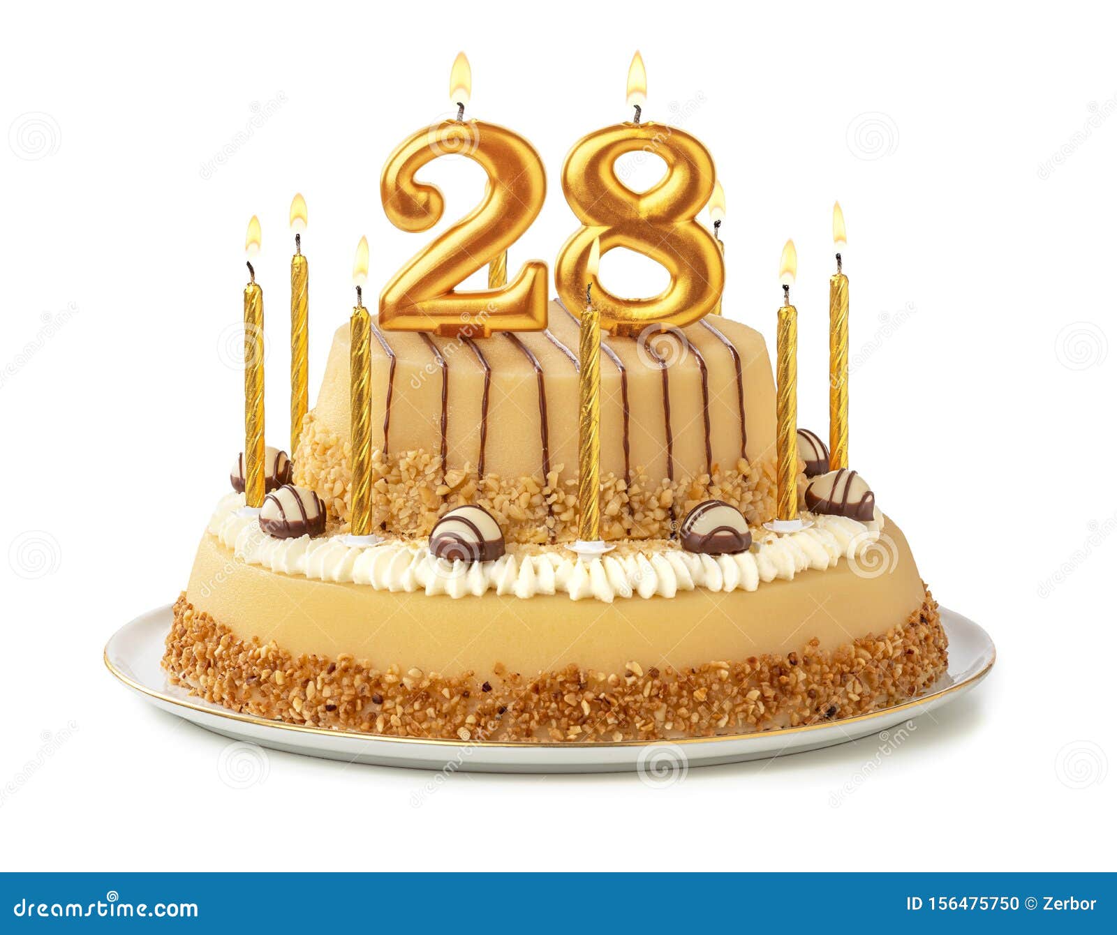 Festive Cake with Golden Candles - Number 28 Stock Photo - Image of ...