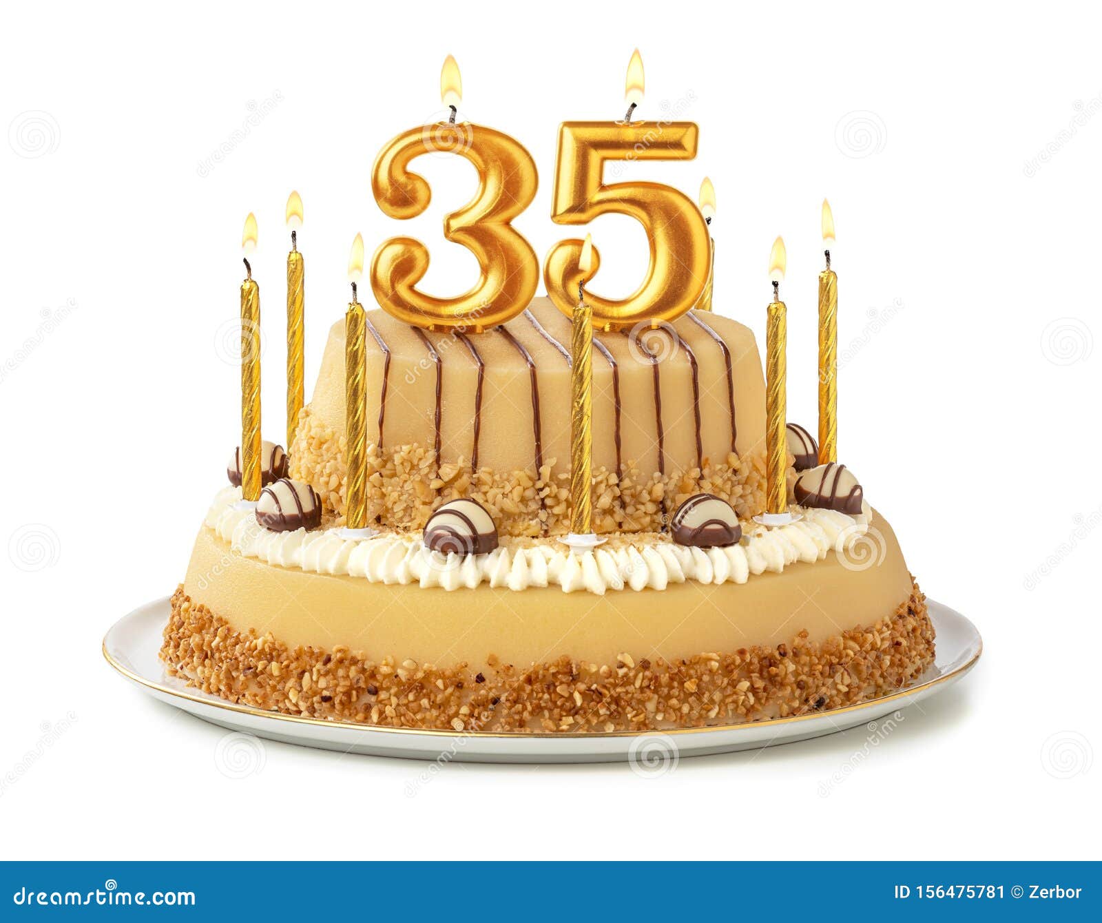 Festive Cake with Golden Candles - Number 35 Stock Image - Image of ...
