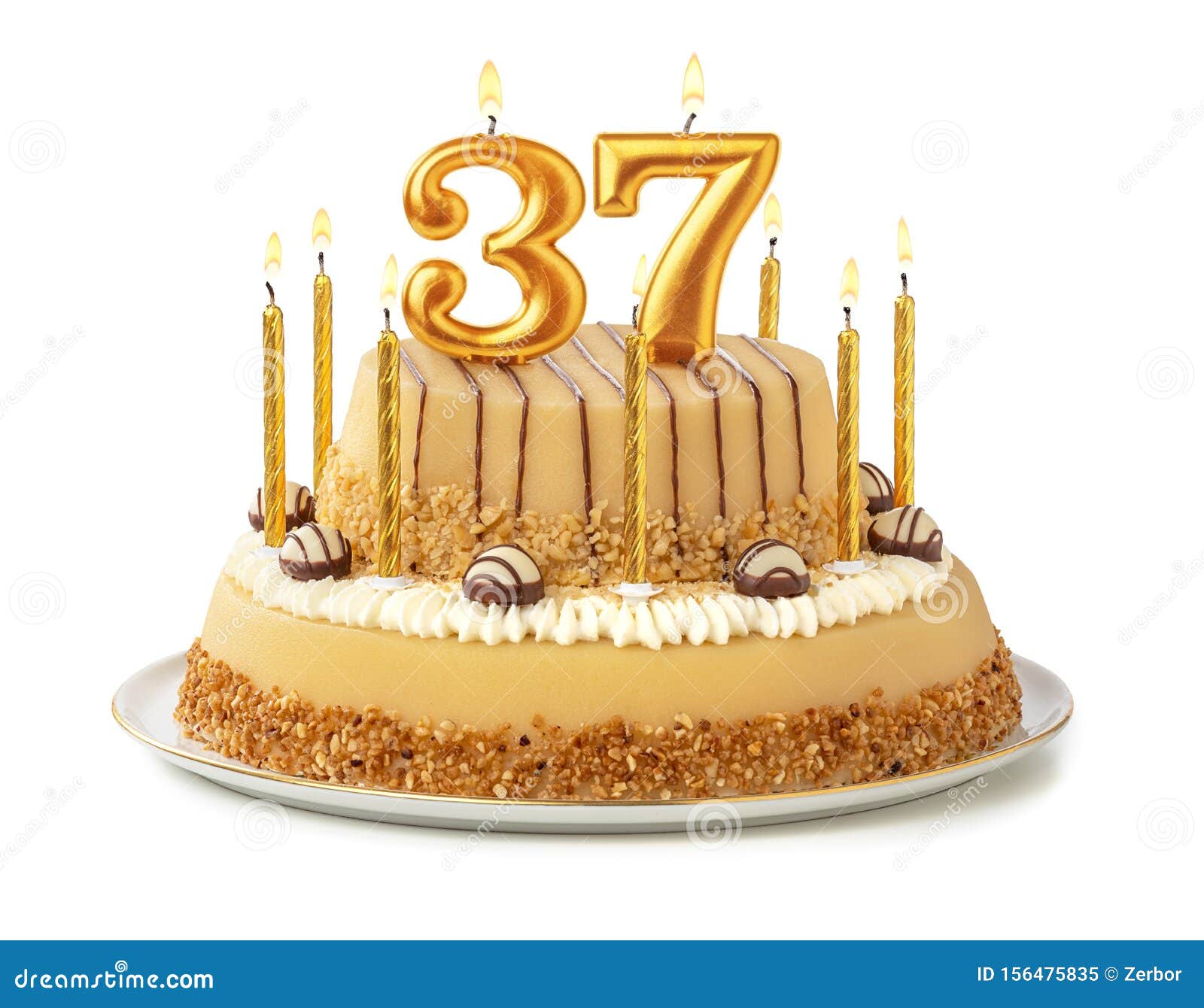 Festive Cake with Golden Candles - Number 37 Stock Image - Image of ...