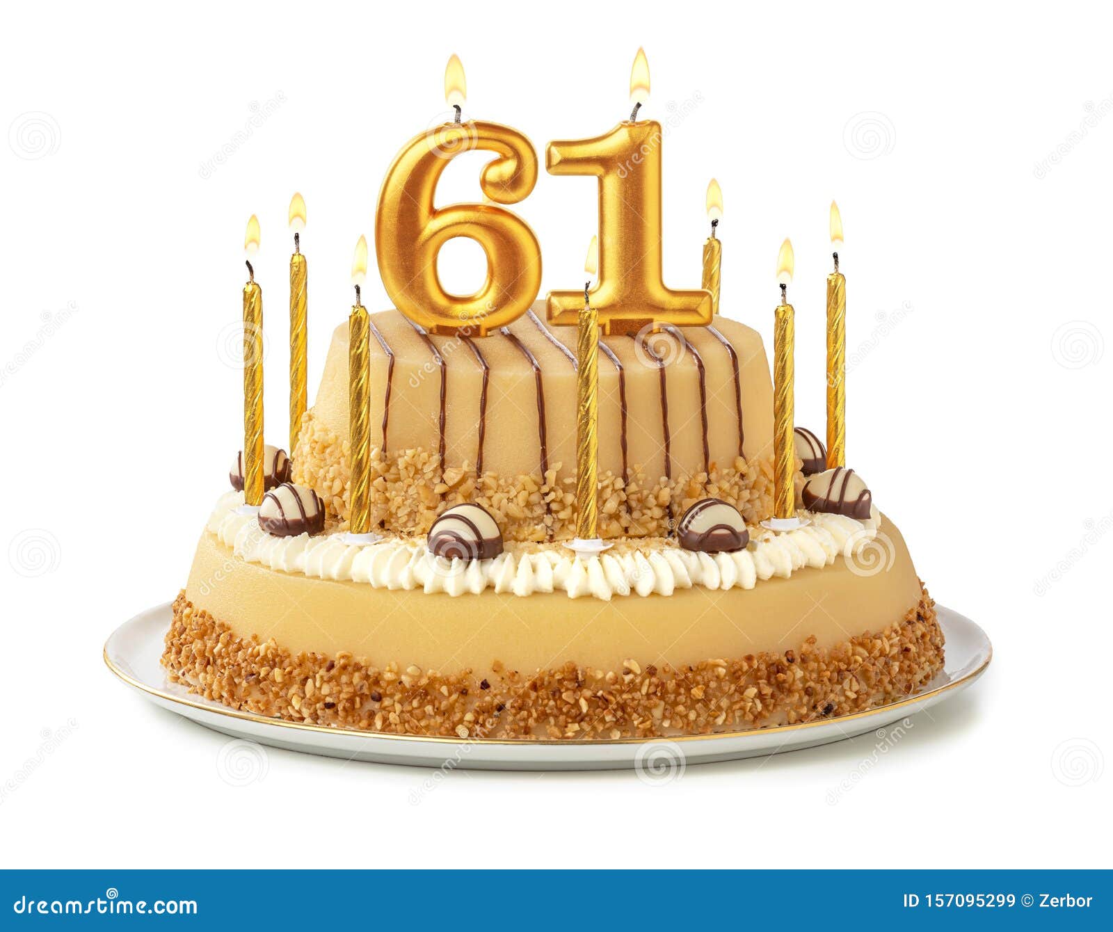 Festive Cake with Golden Candles - Number 61 Stock Image - Image of ...