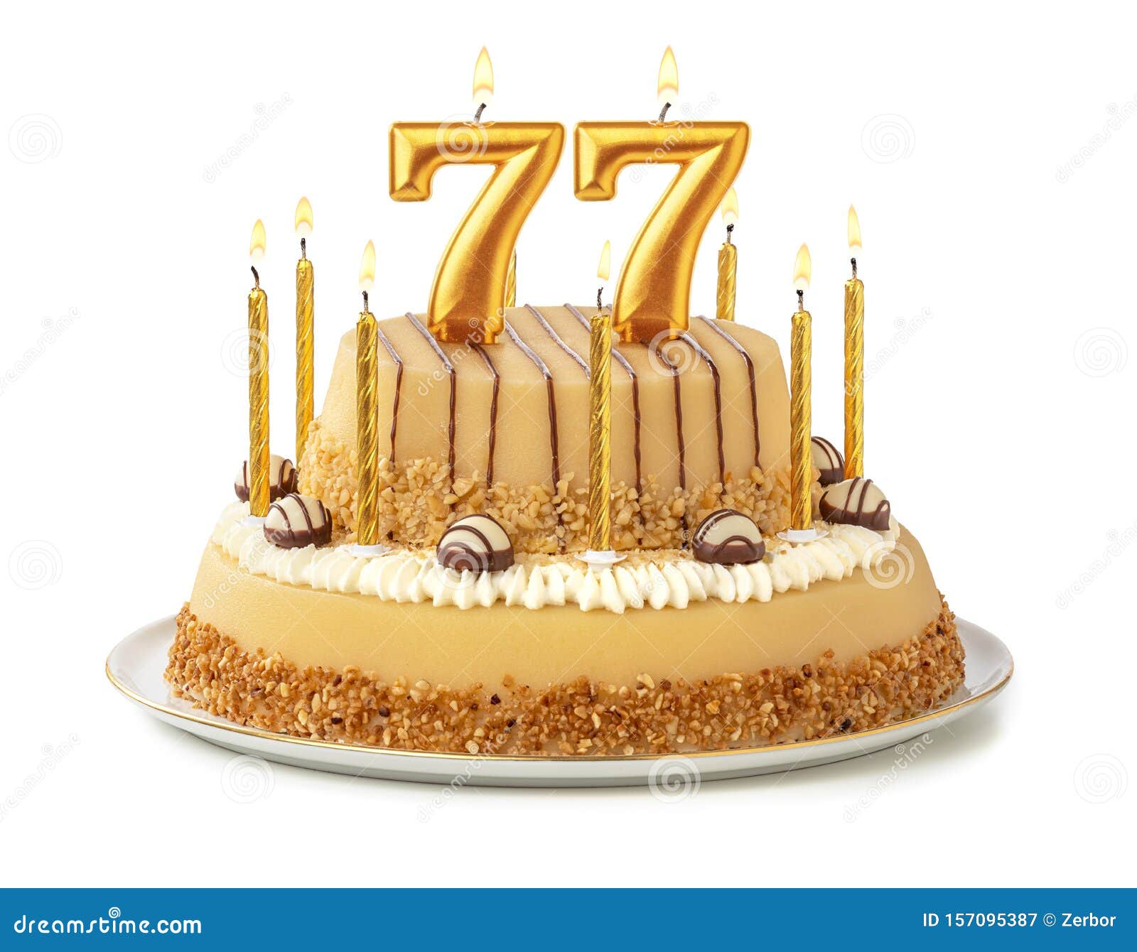 Festive Cake with Golden Candles - Number 77 Stock Image - Image of ...