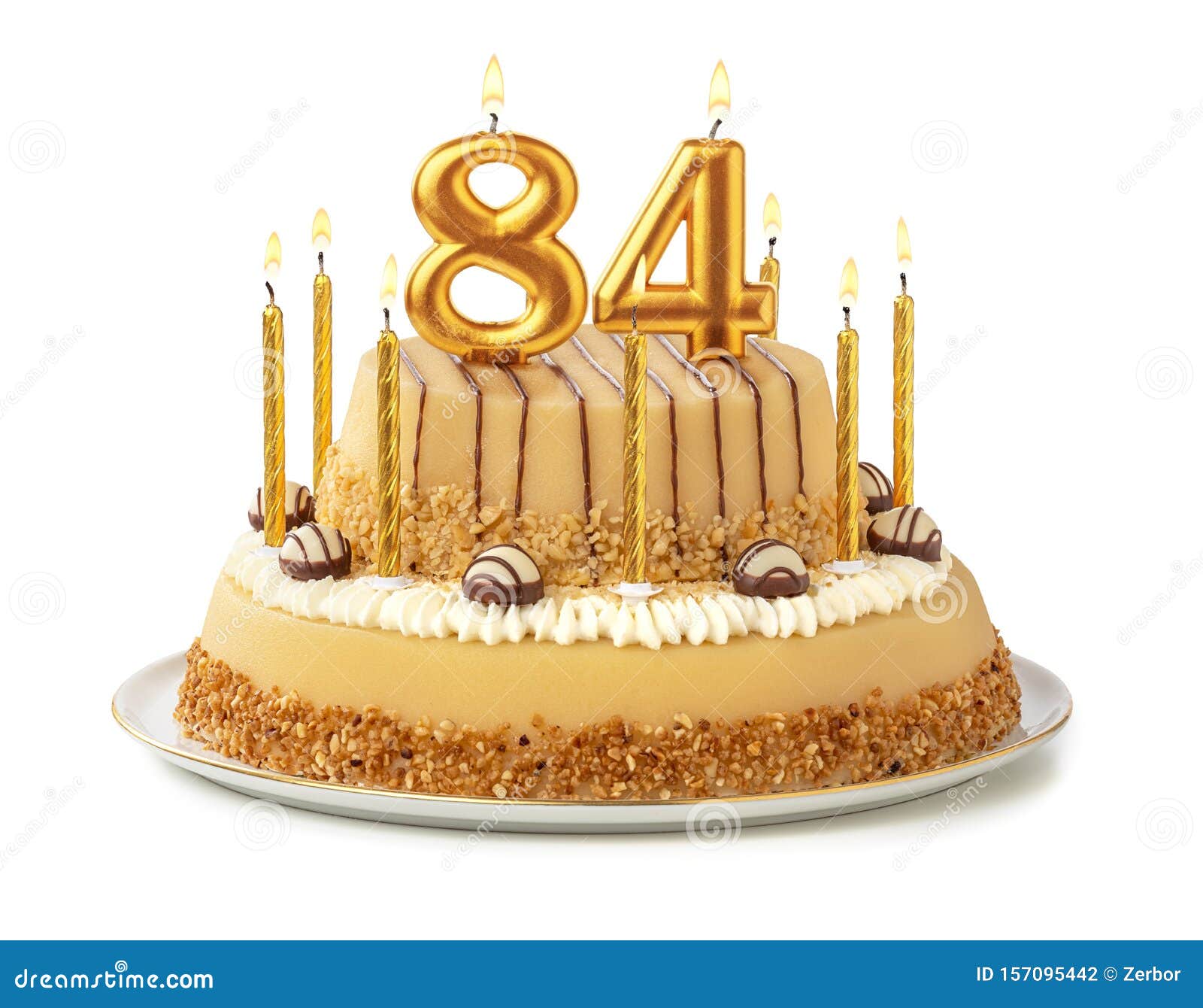Festive Cake with Golden Candles - Number 84 Stock Photo - Image of ...