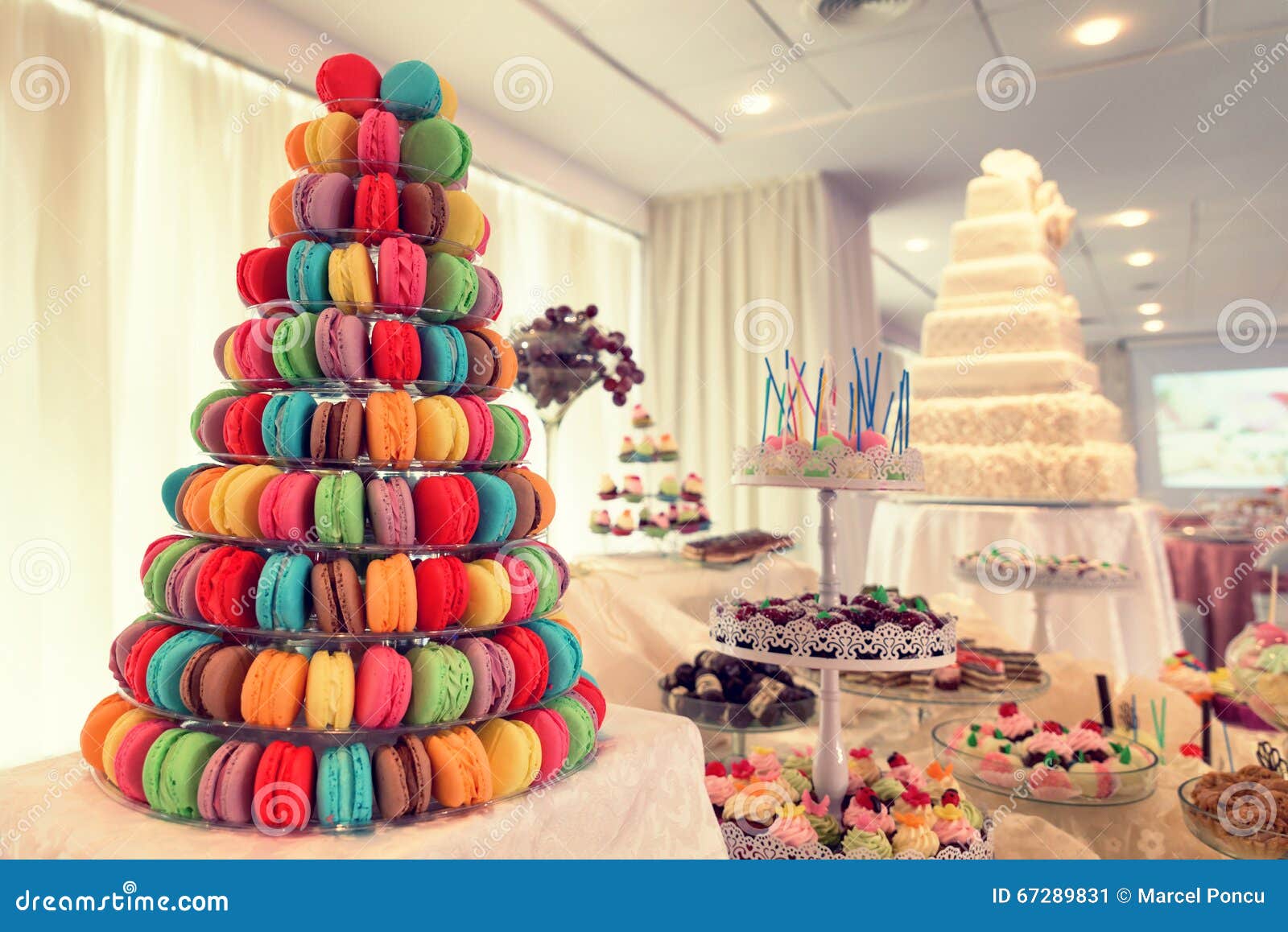 Festive Cakes on Display at a Wedding Reception Stock Image - Image of ...