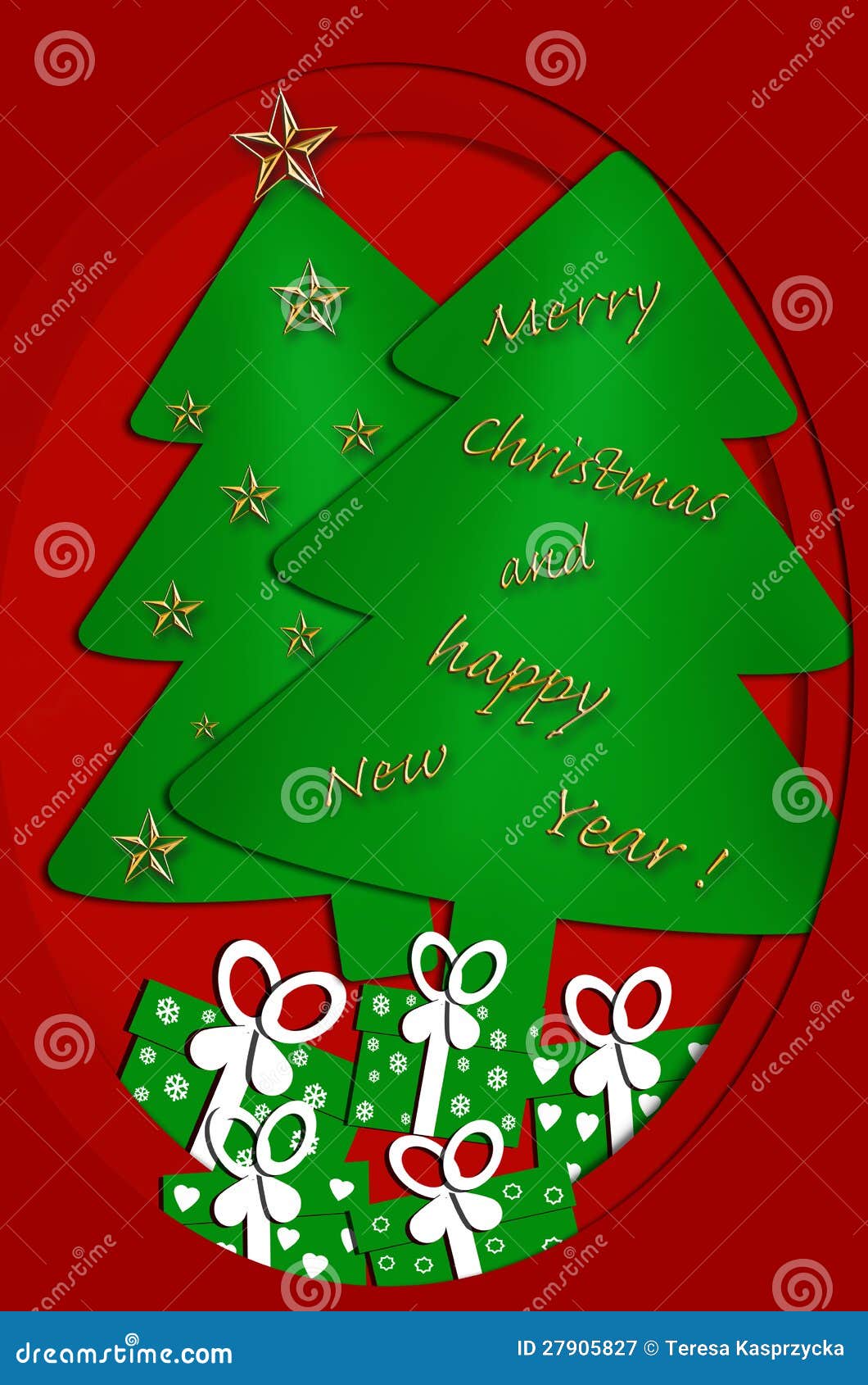 Festive Card Design with Christmas Trees Stock Illustration ...