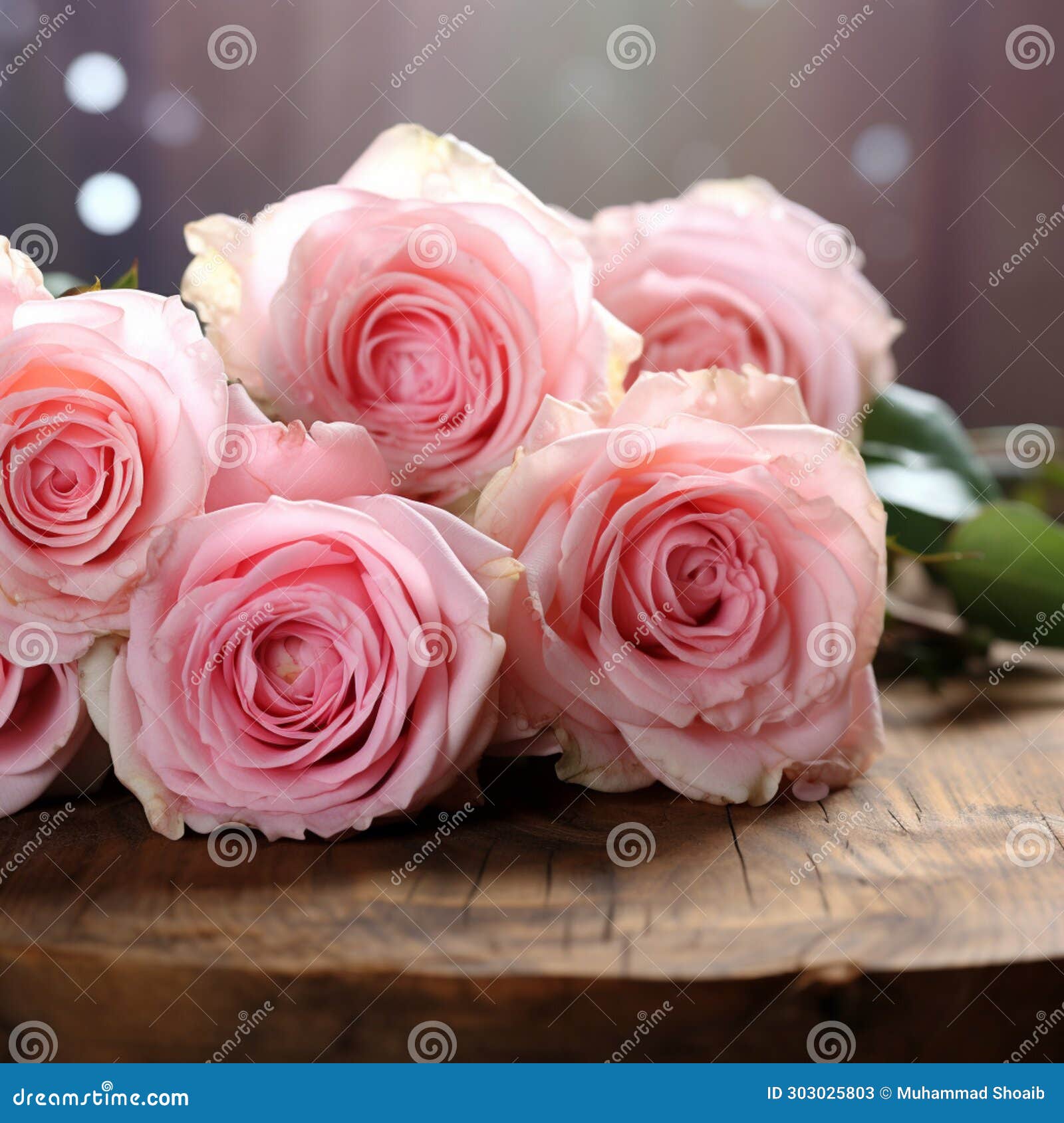 Festive Charm Close Up of Soft Pink Roses on Rustic Board Stock ...