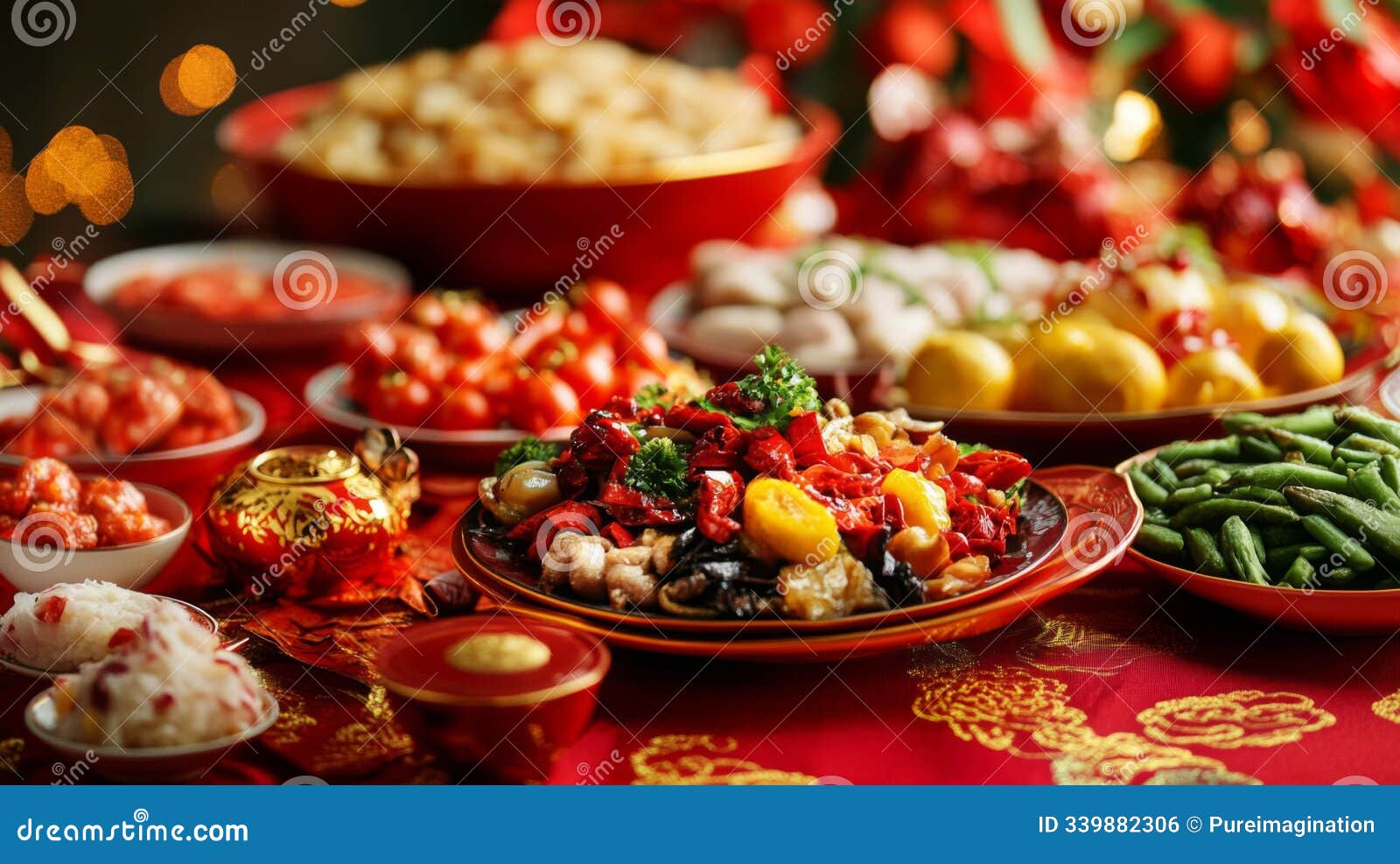 Festive Chinese New Year 2025 Celebration Table Setup With Traditional ...