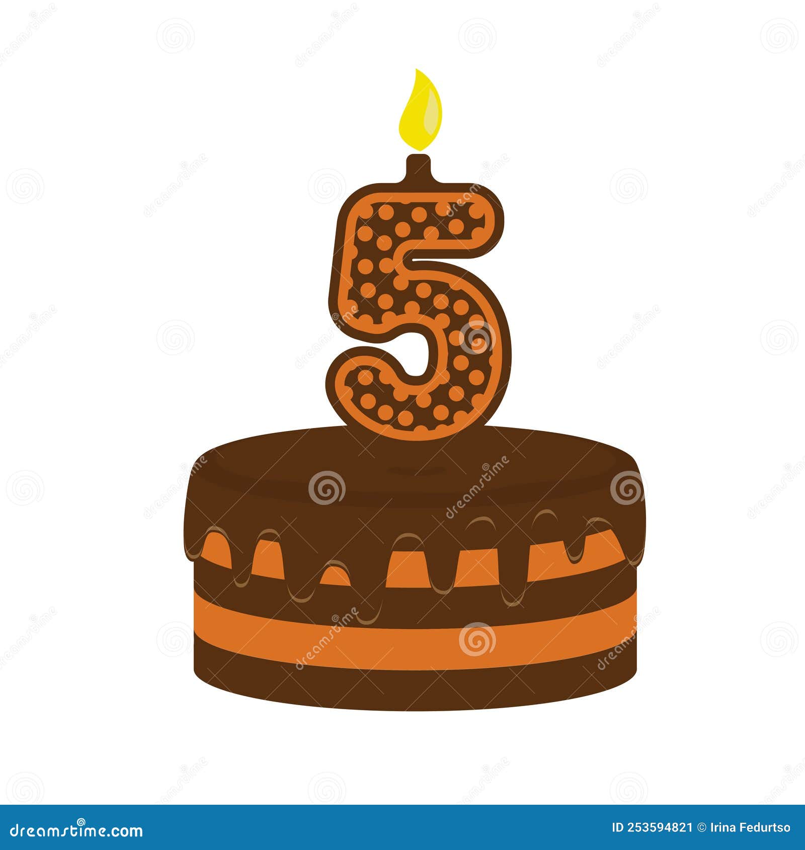 Festive Chocolate Cake with the Number Five. Vector Illustration Stock ...