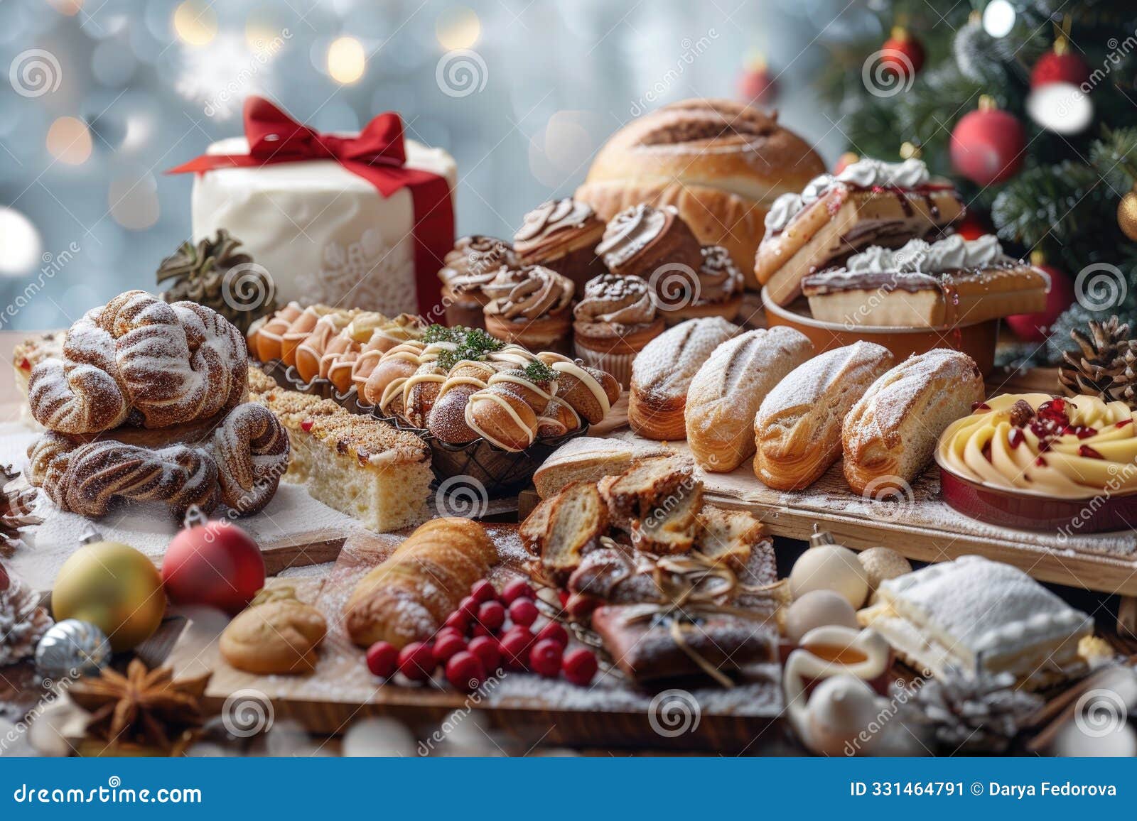 Festive Christmas Bakery Display with Assorted Pastries and Holiday ...